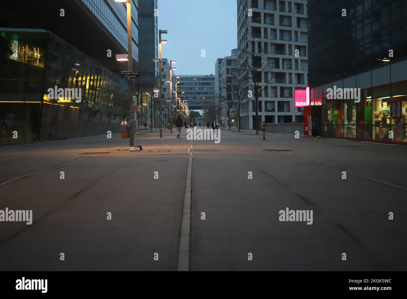 Empty pedestrian zone street in the evening in Vienna, Austria Stock ...