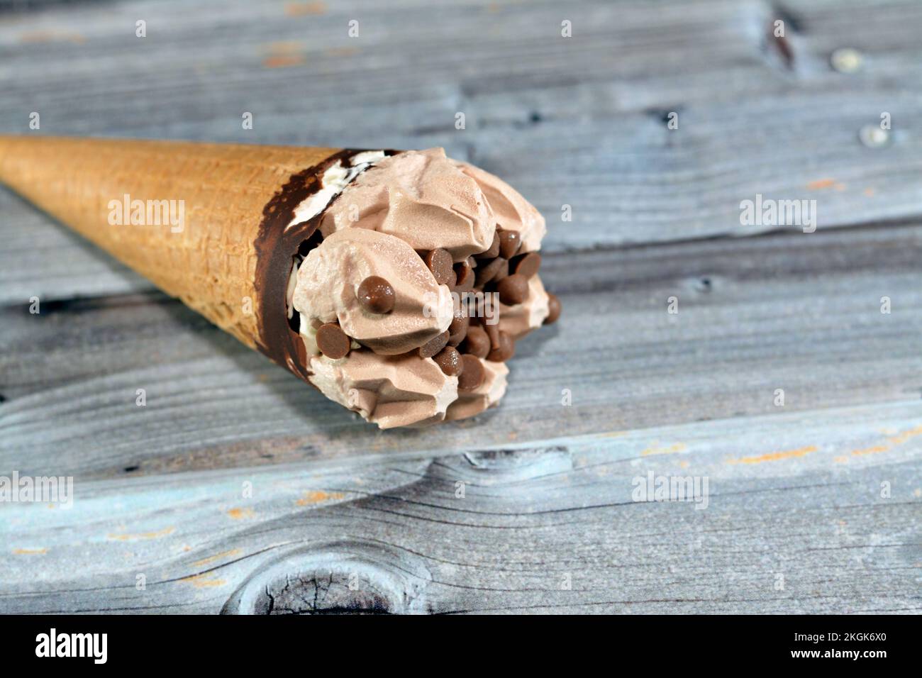 Ice Cream Of Cocoa Creamy Chocolate Cone With Topping Of Chocolate