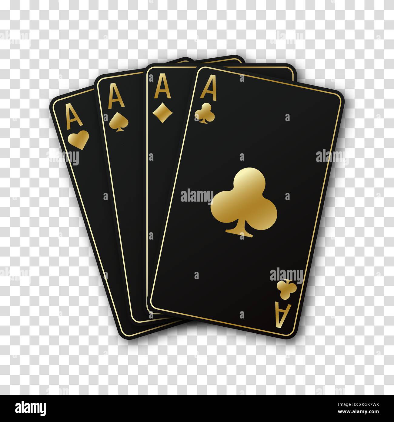 A fan of playing cards consisting of four black and golden Ace of ...