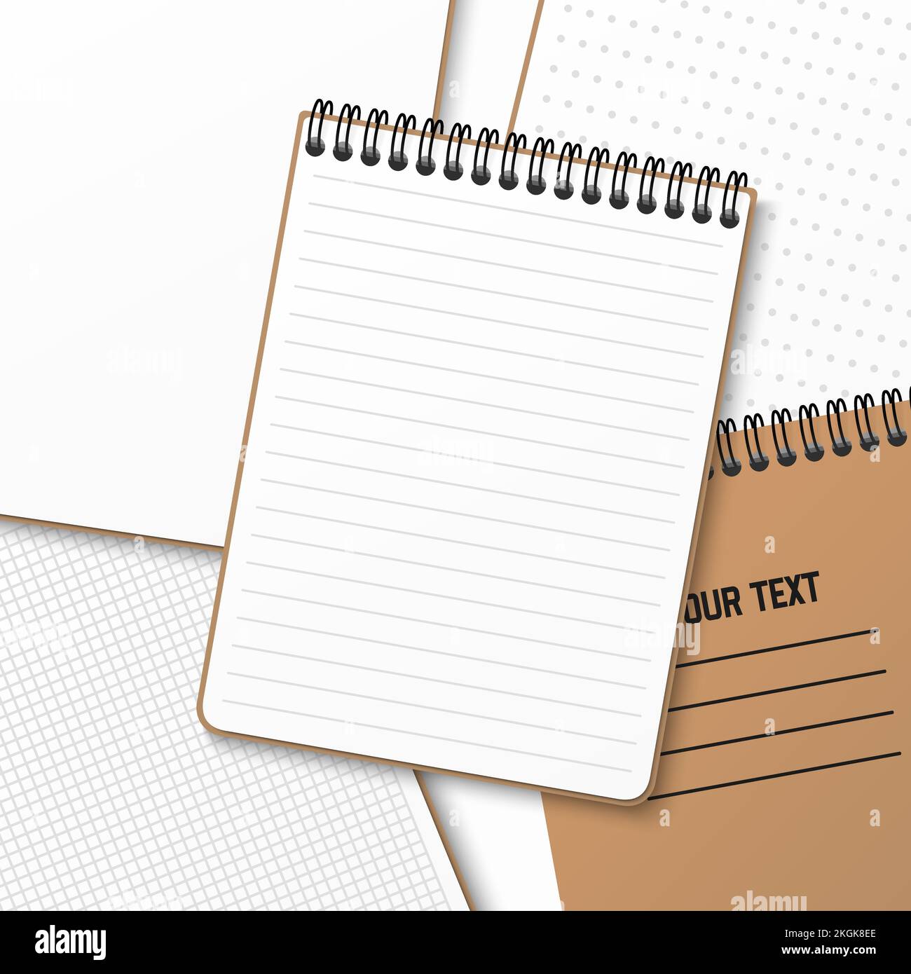 A notebook with a horizontal spring coil lies on top of another notebook. Notepad with a lined ...