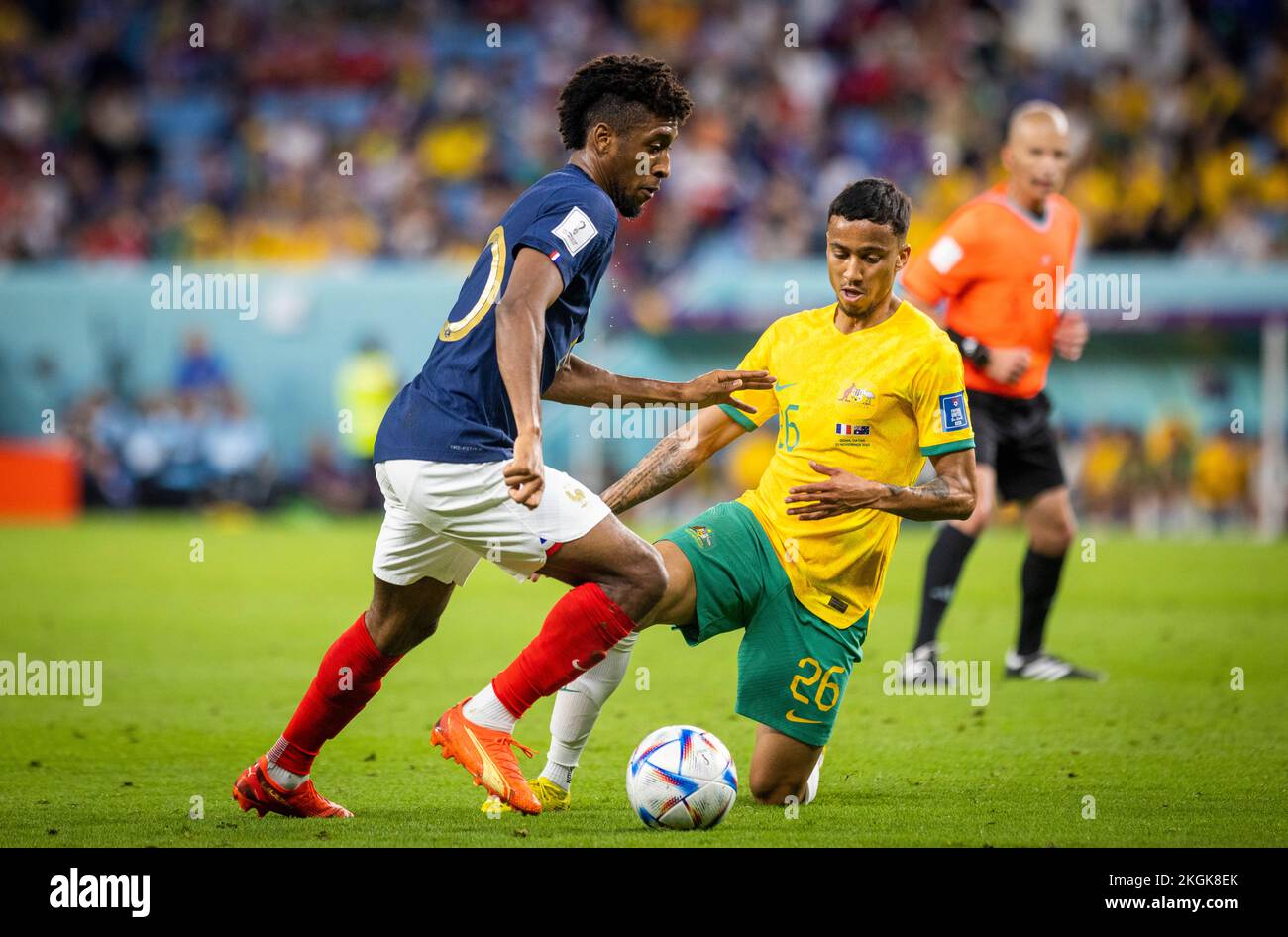 Doha, Qatar. 22nd Nov, 2022. Kingsley Coman (FRA), Keanu Baccus (AUS ...