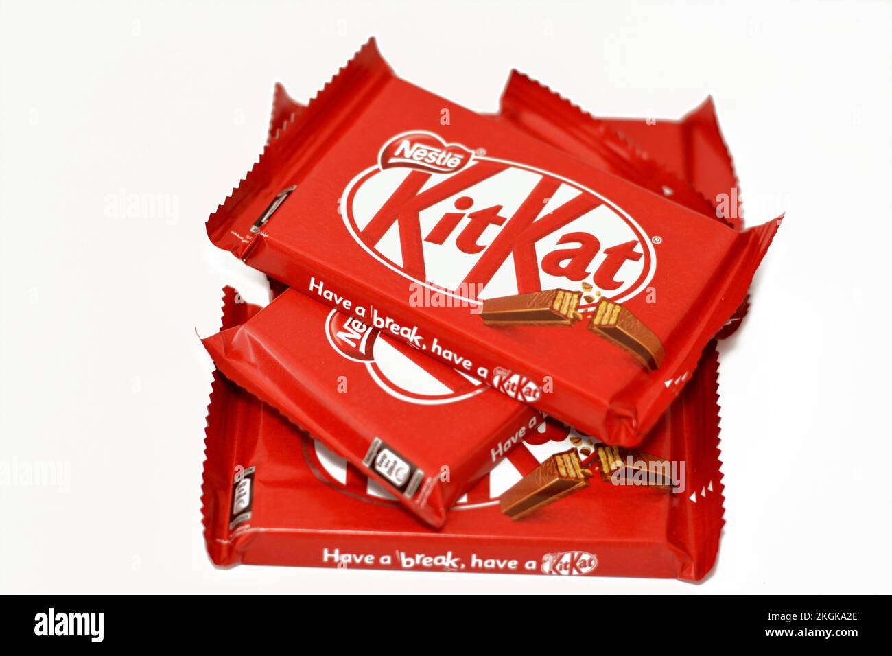 Cairo, Egypt, November 7 2022: KitKat, a chocolate-covered wafer bar confection created by ...