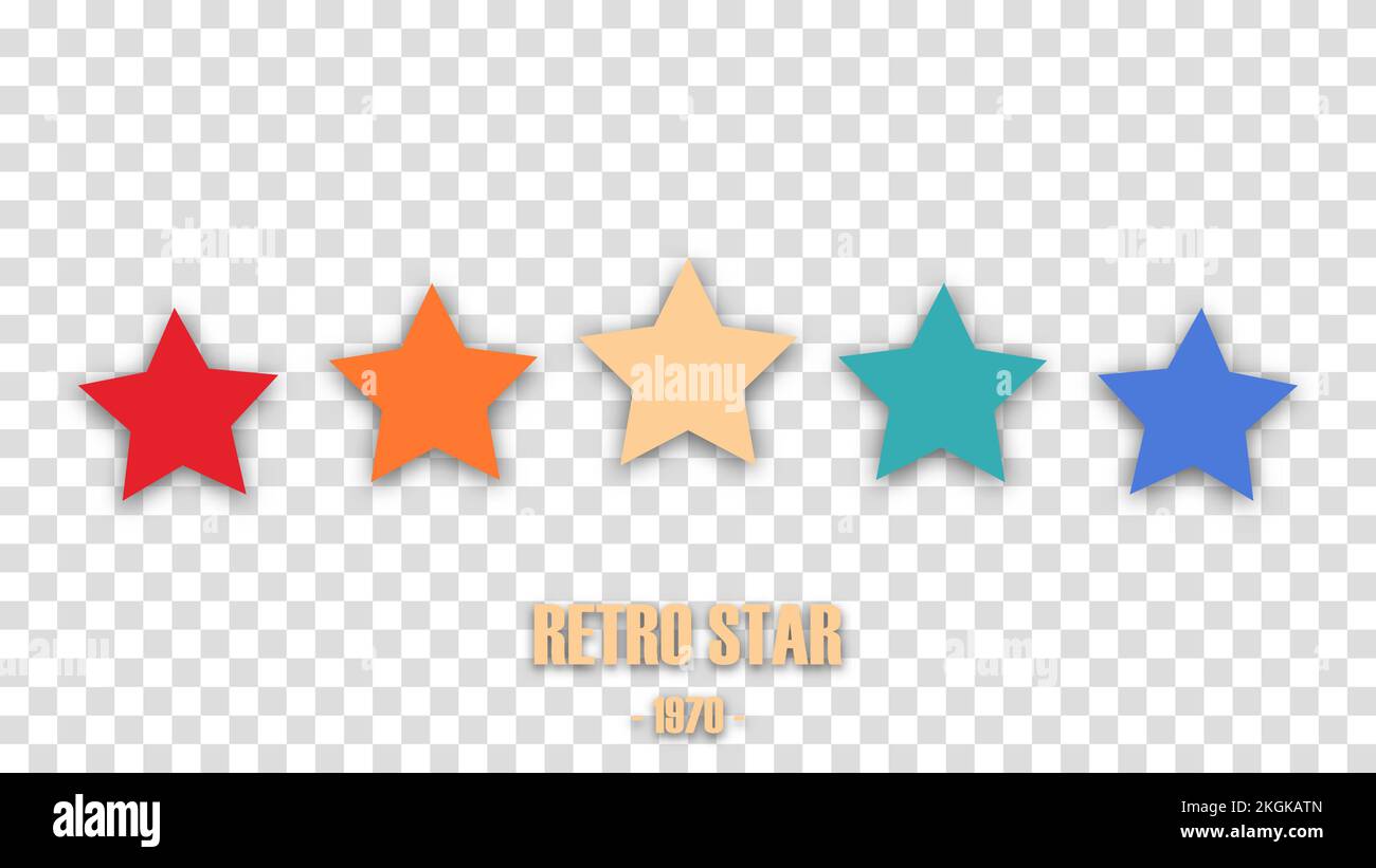 Colorful rating 5 stars in retro style on a transparent background ...