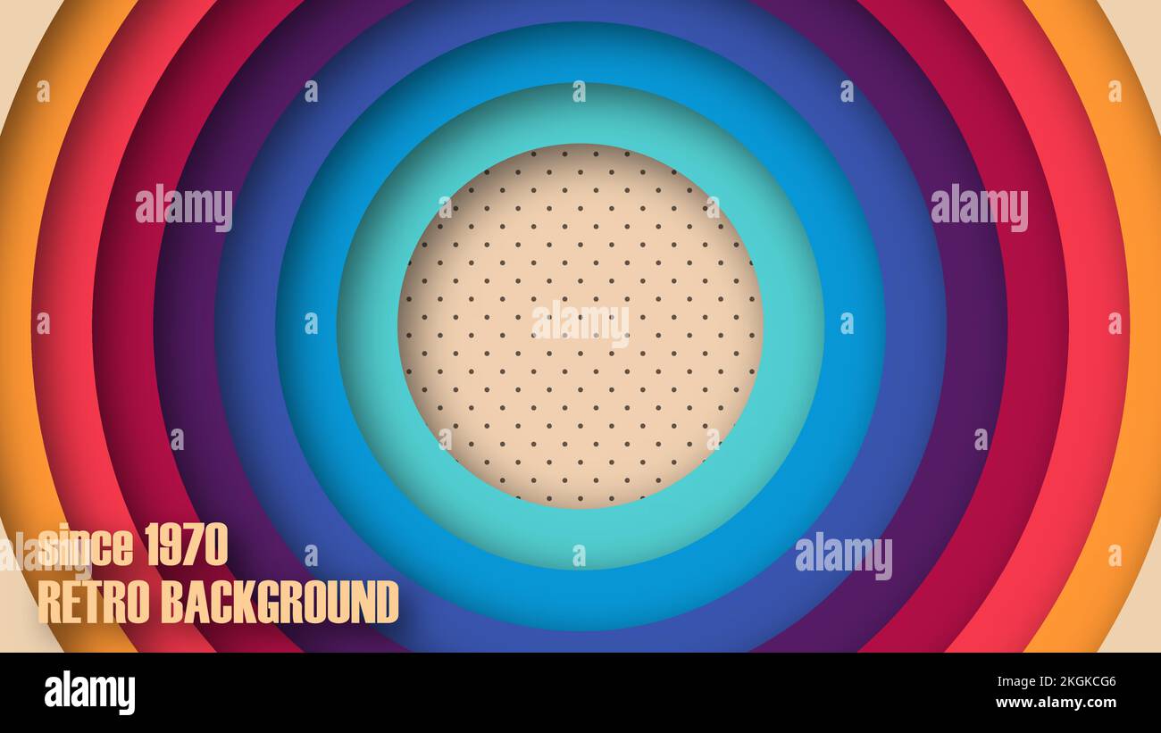 Abstract 1970's colorful perforation background with circles element ...