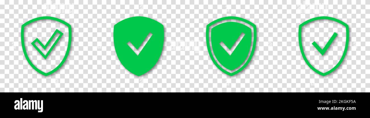 Shield check mark icon set. Protection approve sign. Safe icon. Tick and cross icons. Vector ...