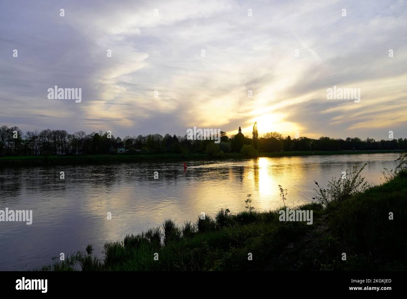 Sunset at the Elbe near Dresden. Landscape in the evening Stock Photo ...