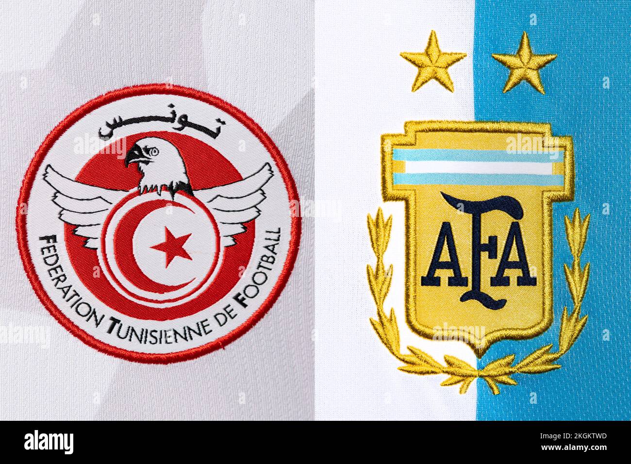 Close up of National Football team crest on home kit. FIFA World Cup ...