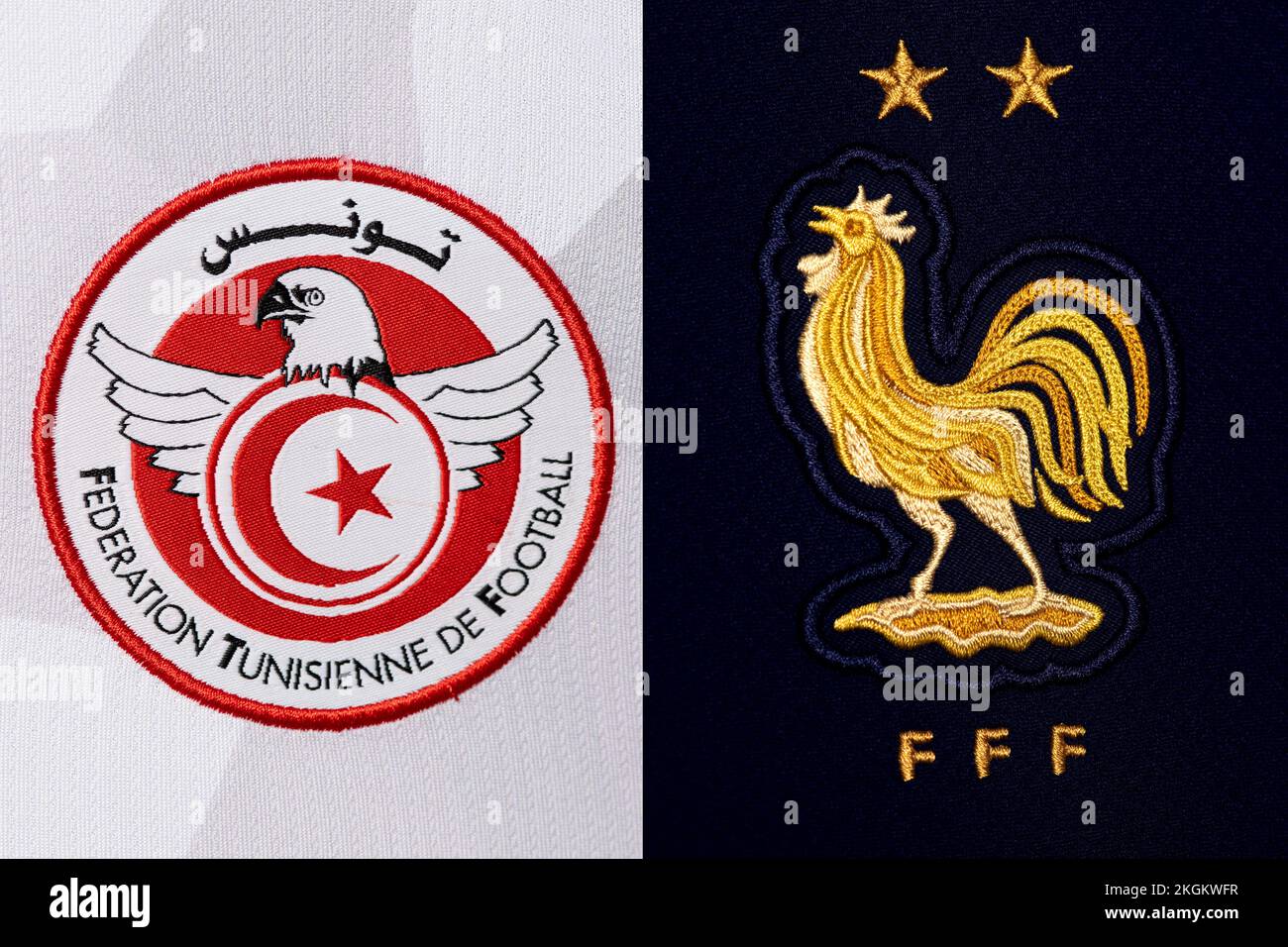 Close up of National Football team crest on home kit. FIFA World Cup ...