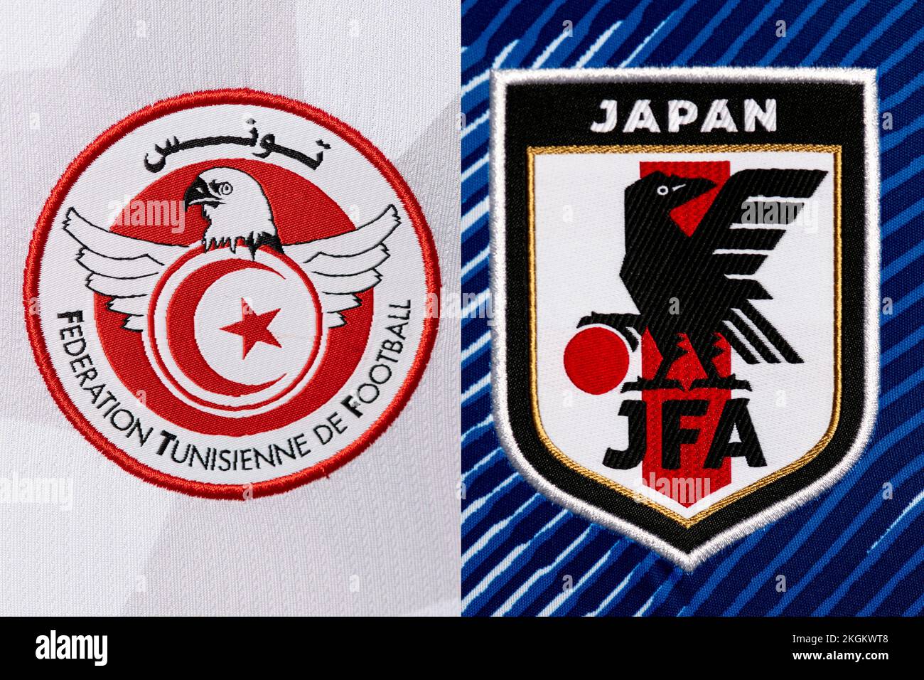Close up of National Football team crest on home kit. FIFA World Cup ...