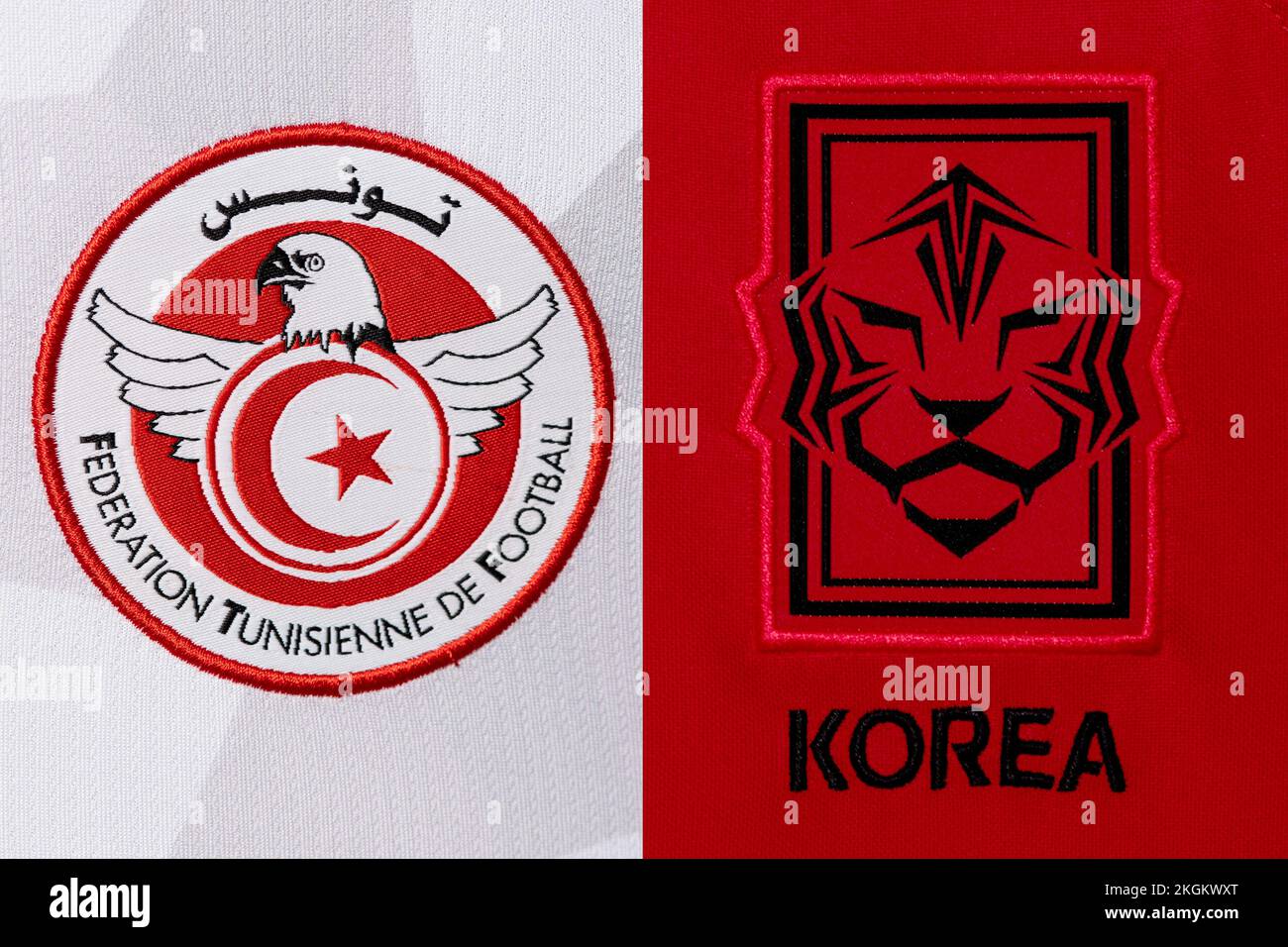 Close up of National Football team crest on home kit. FIFA World Cup ...