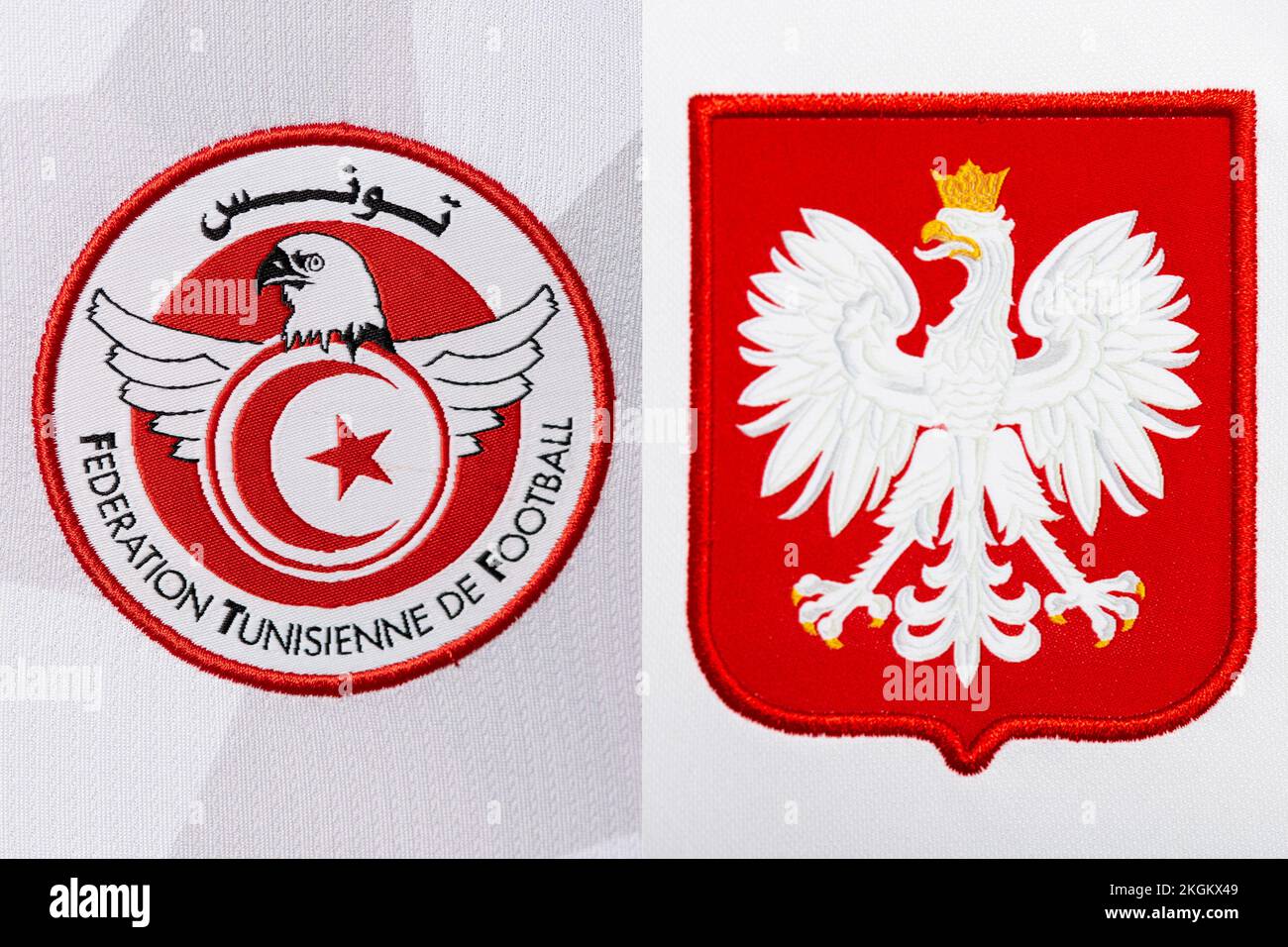 Close up of National Football team crest on home kit. FIFA World Cup ...