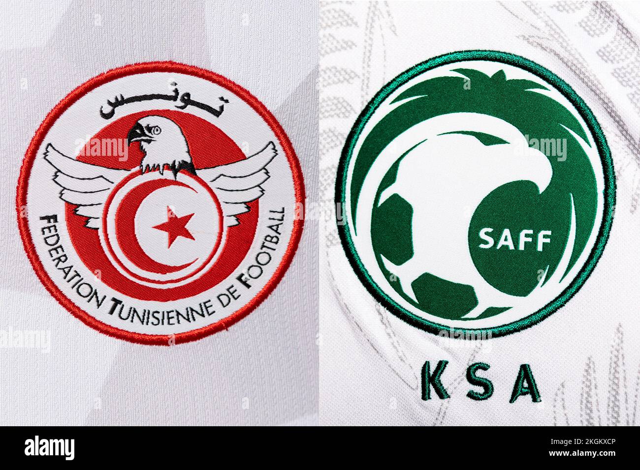 Close up of National Football team crest on home kit. FIFA World Cup ...