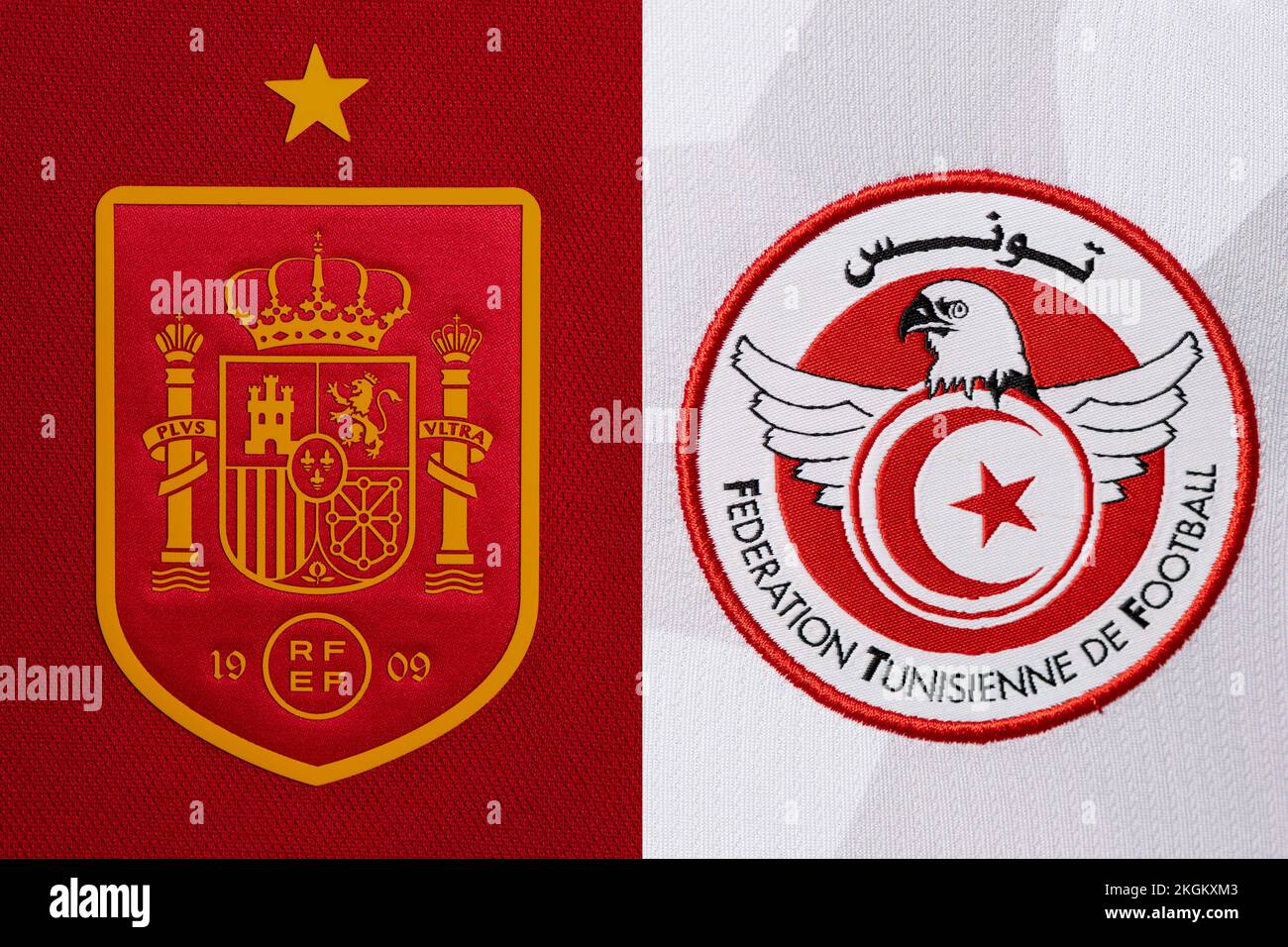 Close up of National Football team crest on home kit. FIFA World Cup ...