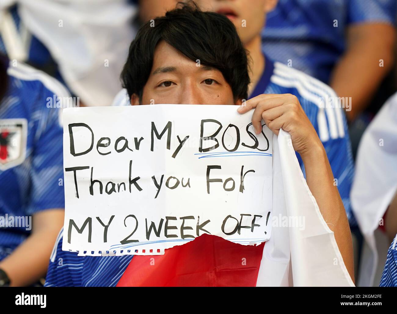 A Japan fan thanks his boss for time off, ahead of the FIFA World Cup ...