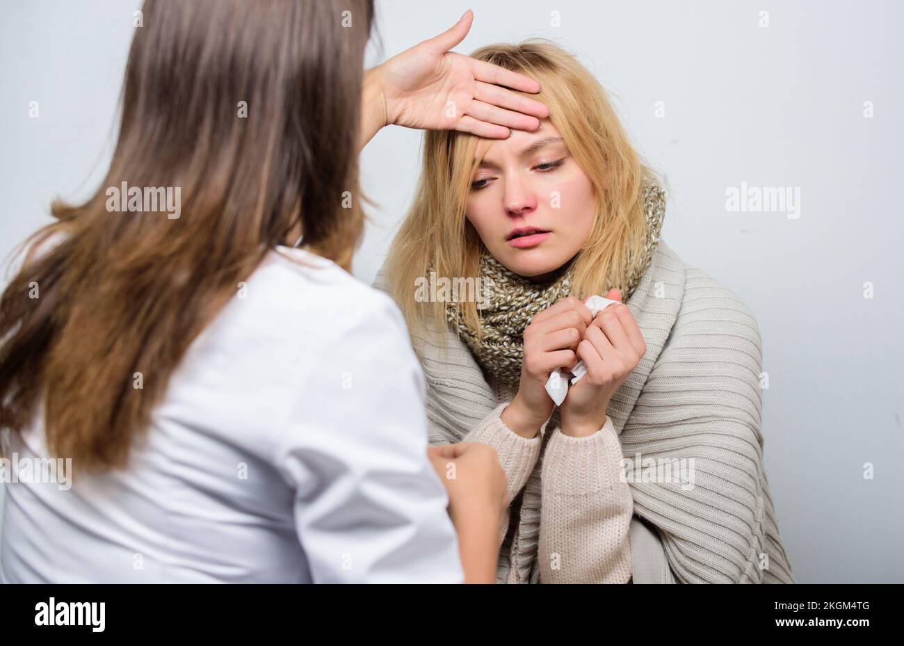 Medical examination. Doctor and patient concept. Adult fever symptoms ...