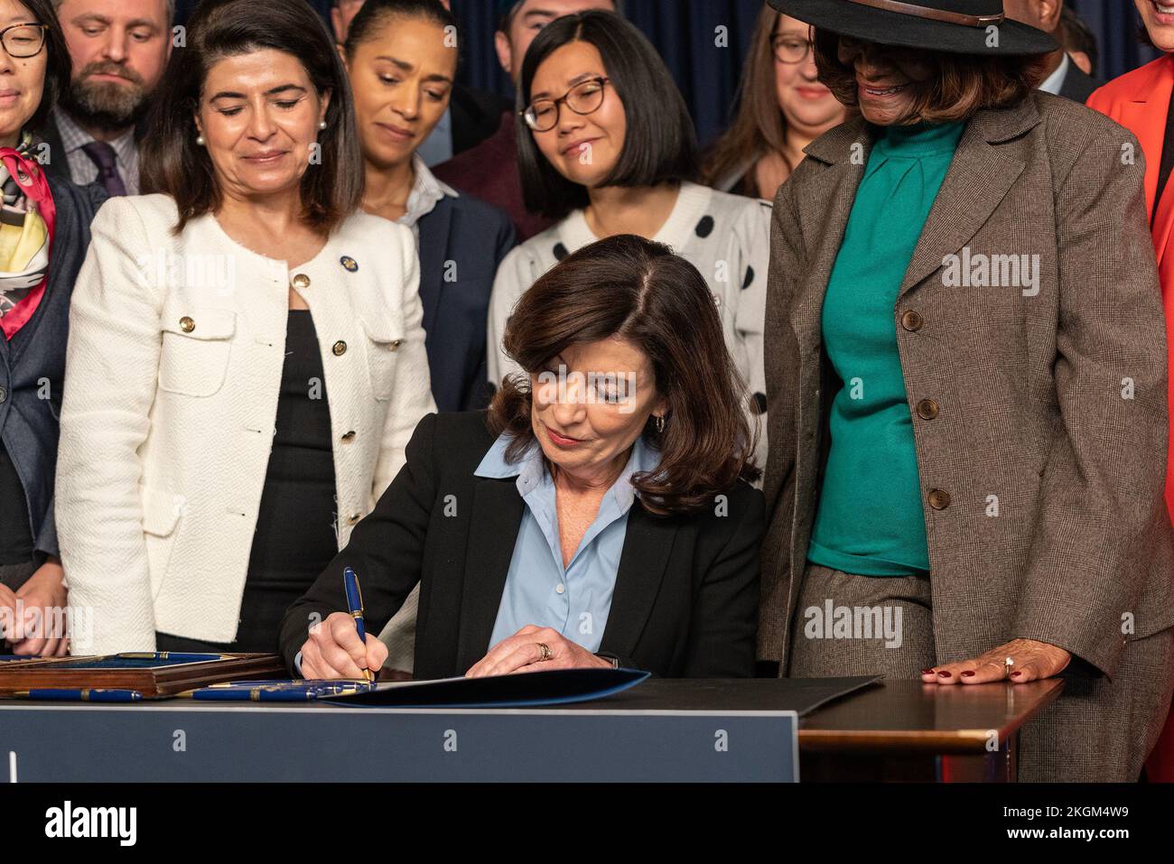 New York, United States. 23rd Nov, 2022. Governor Kathy Hochul signing ...