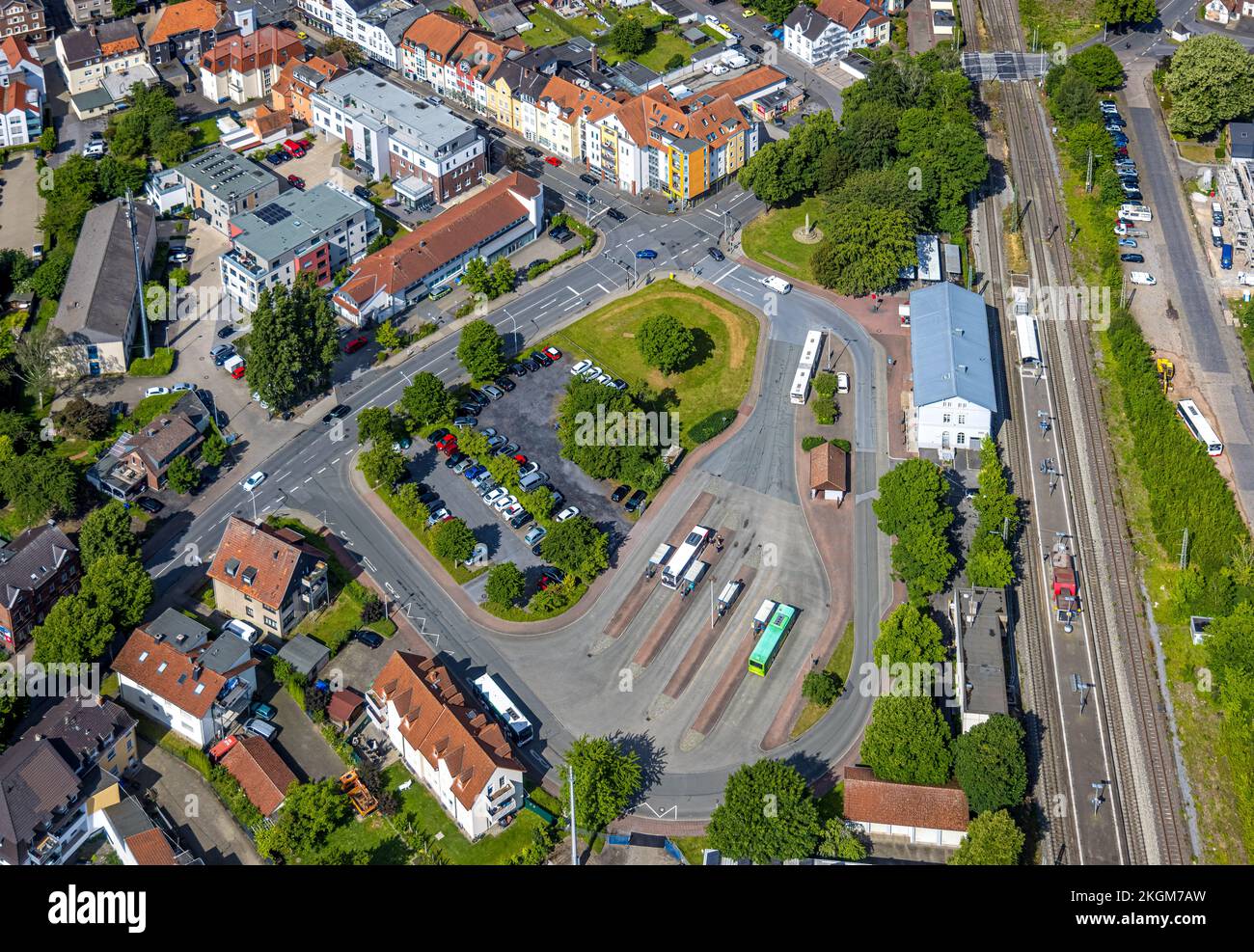 Aerial view, Werl train station with station forecourt, Werl, Soester ...