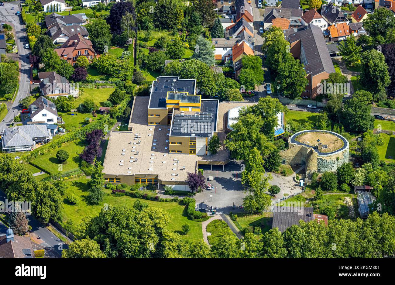 Aerial view, Ursulinengymnasium Werl and castle ruins of the former ...
