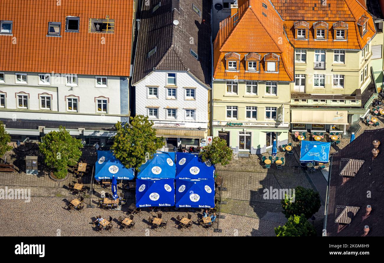 Aerial view, outdoor restaurant at Alter Markt in the old town, Werl ...