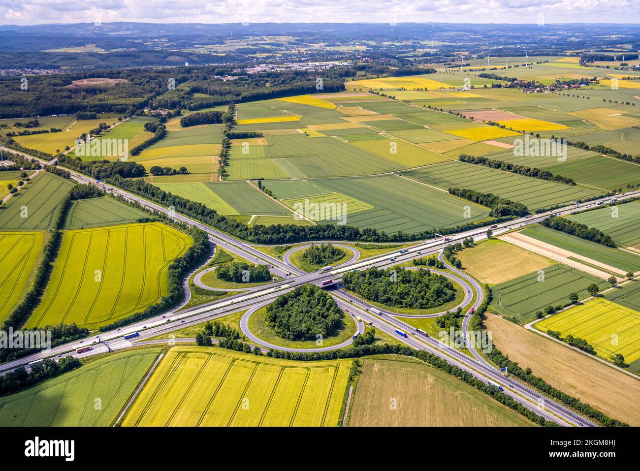 Aerial view, Werl interchange of the A44 and A445 freeway, Werl ...