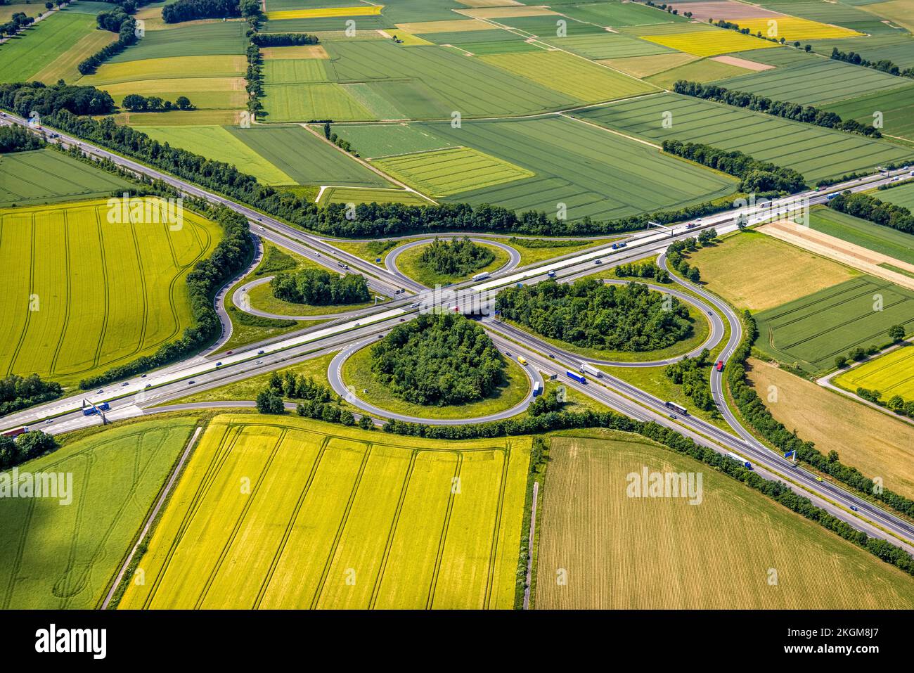 Aerial view, Werl interchange of the A44 and A445 freeway, Werl ...