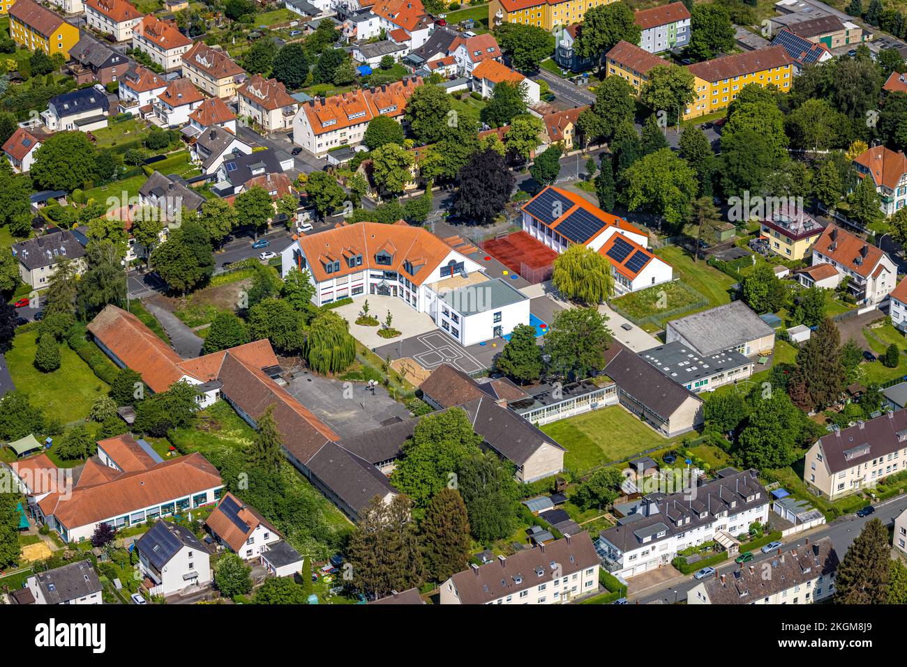 Aerial view, Petri elementary school, Werl, Soester Boerde, North Rhine ...