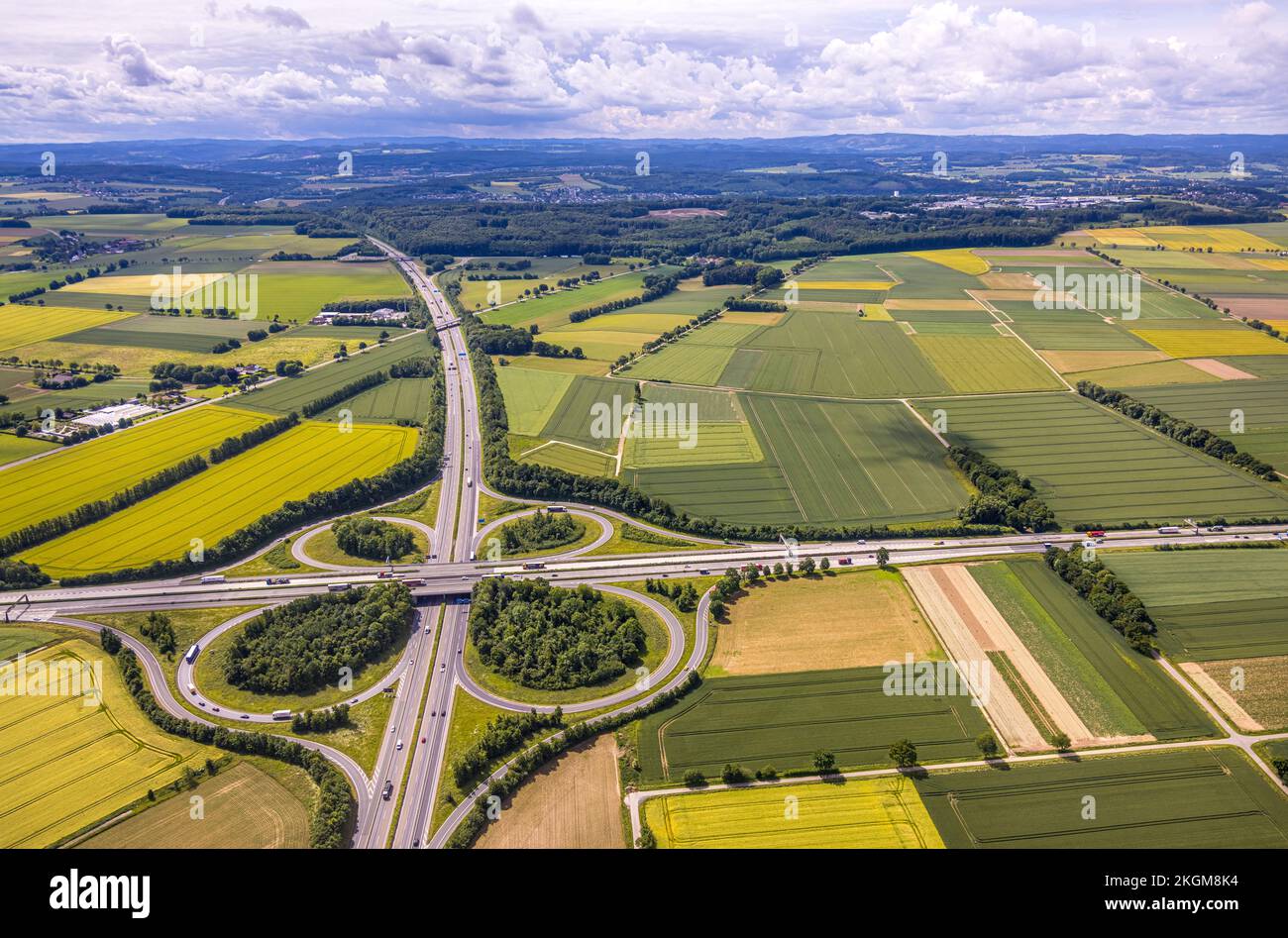 Aerial view, Werl interchange of the A44 and A445 freeway, Werl ...