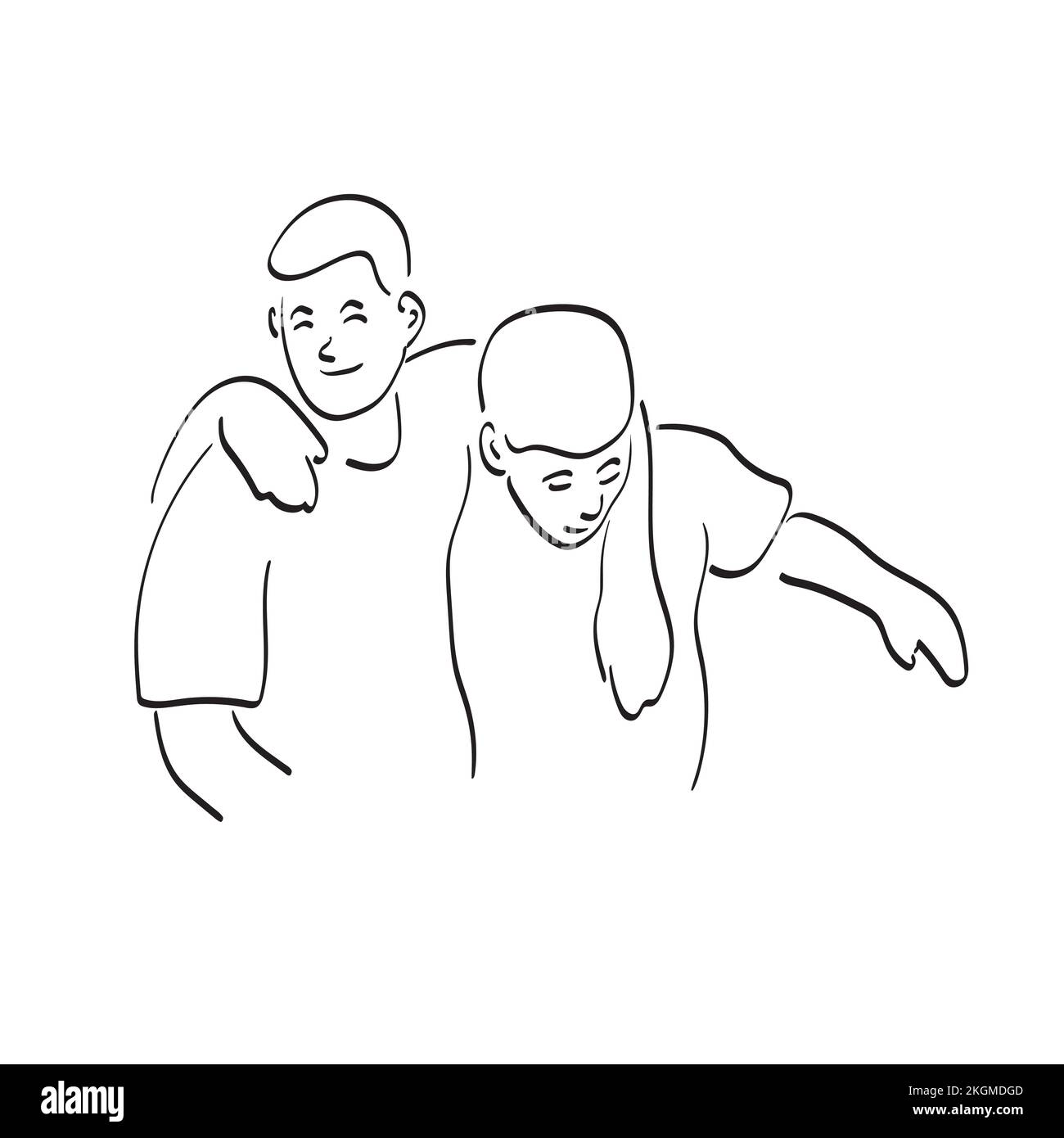 line art two men with friendship illustration vector hand drawn ...
