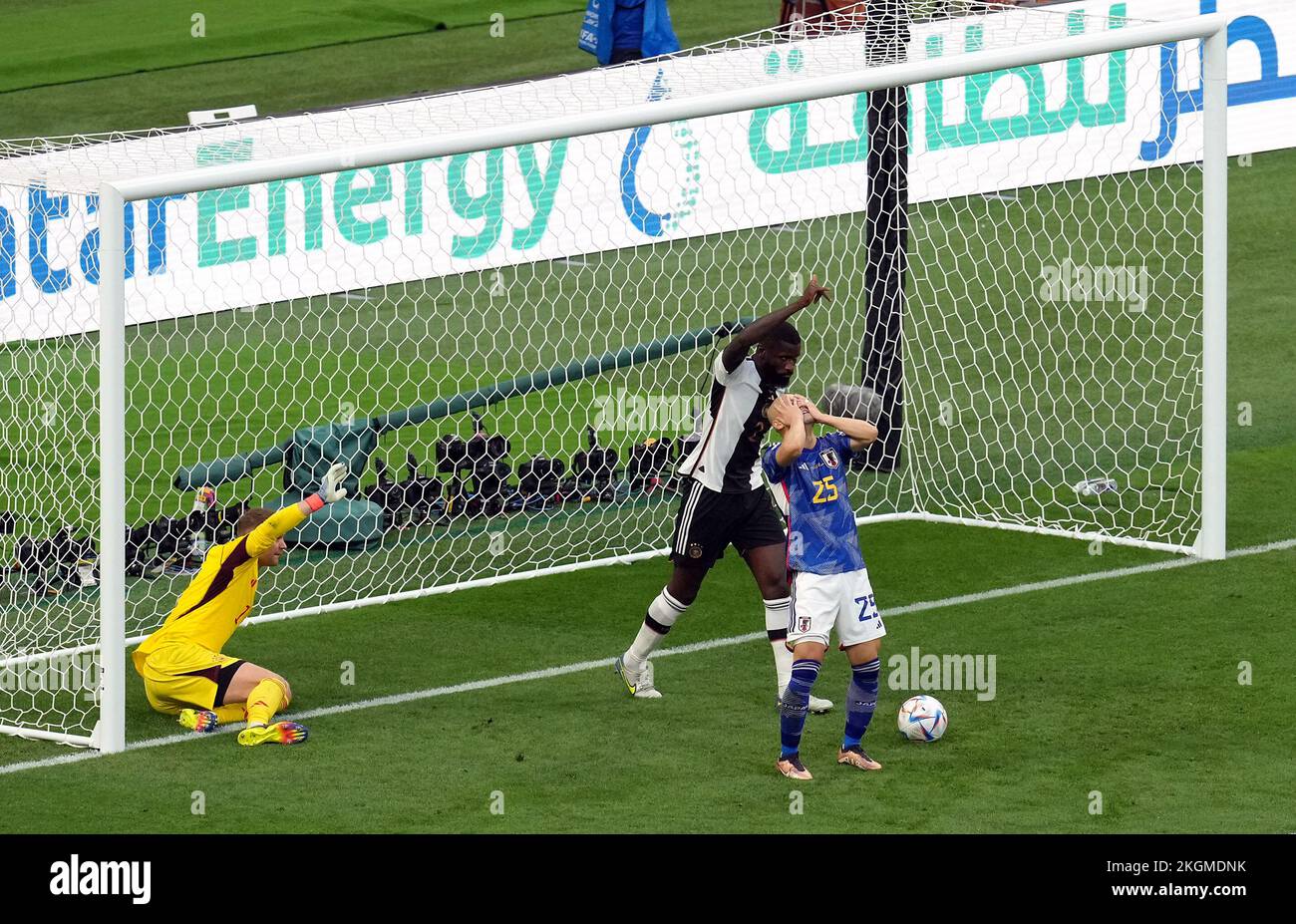 Japan’s Daizen Maeda reacts after having a goal ruled out for offside ...