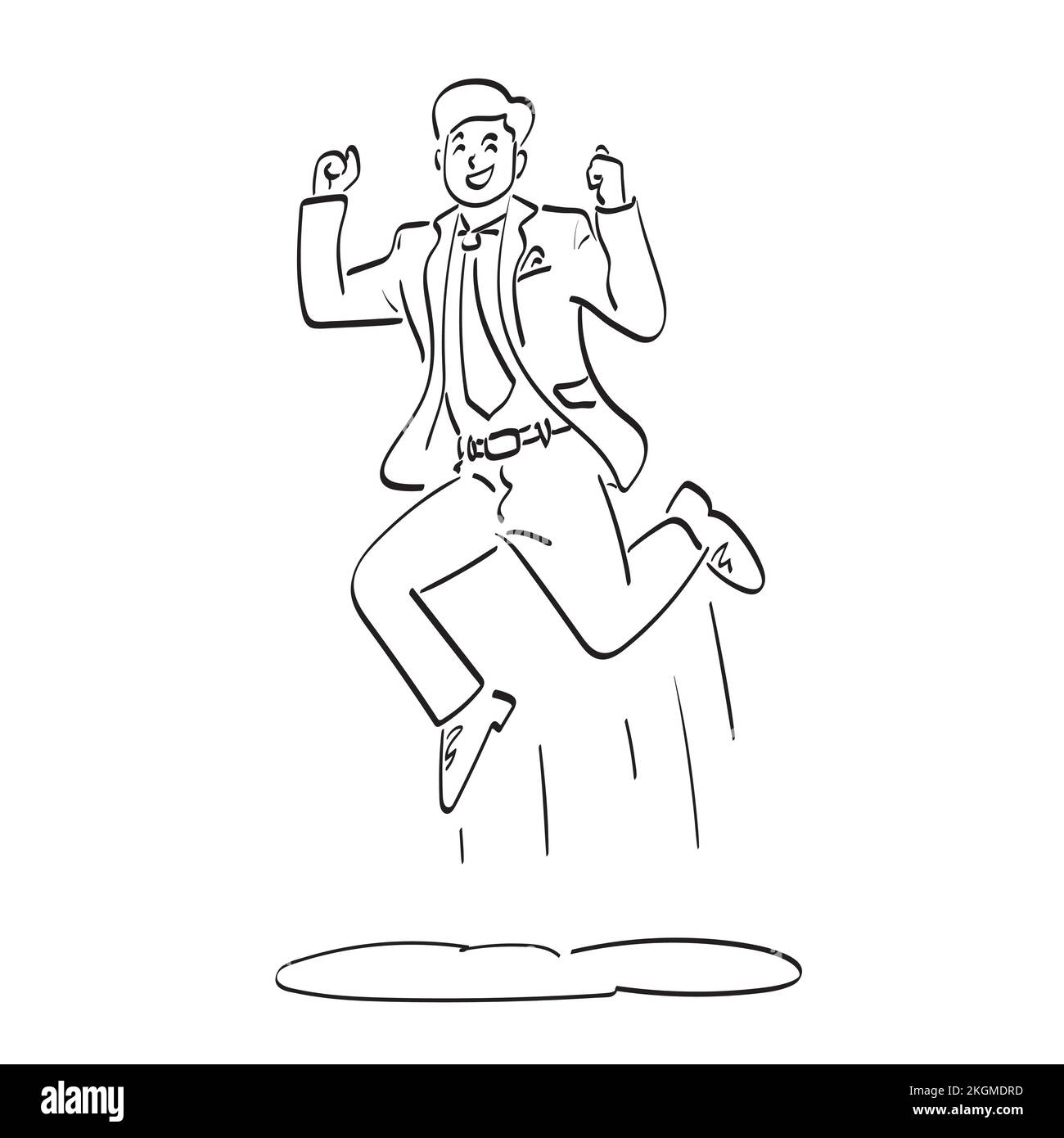line art businessman jumping with success illustration vector hand ...