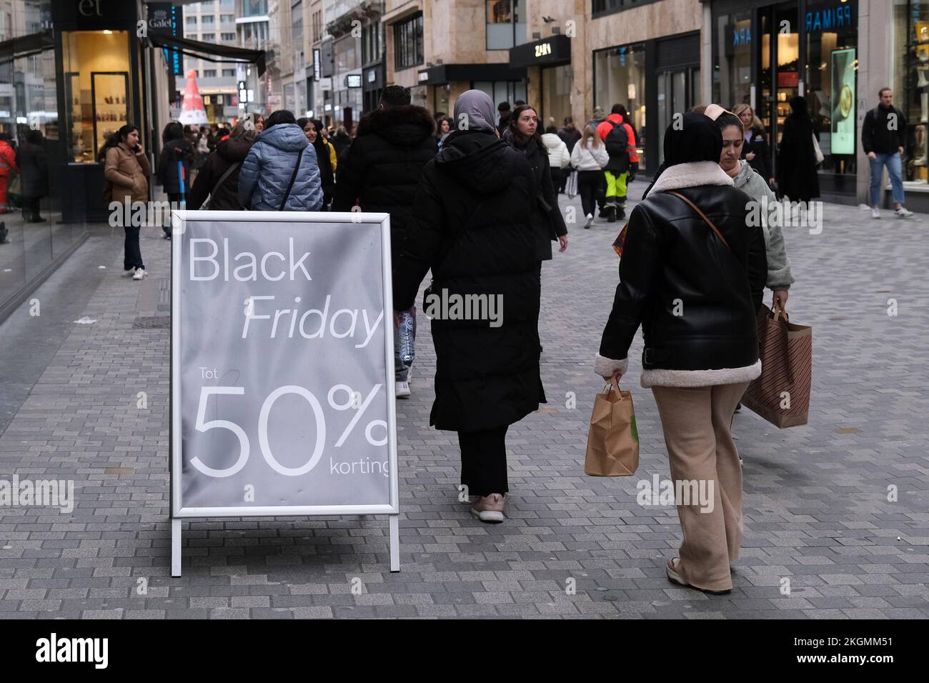 Brussels, Belgium. 23rd Nov, 2022. Sales and reductions signs seen ...