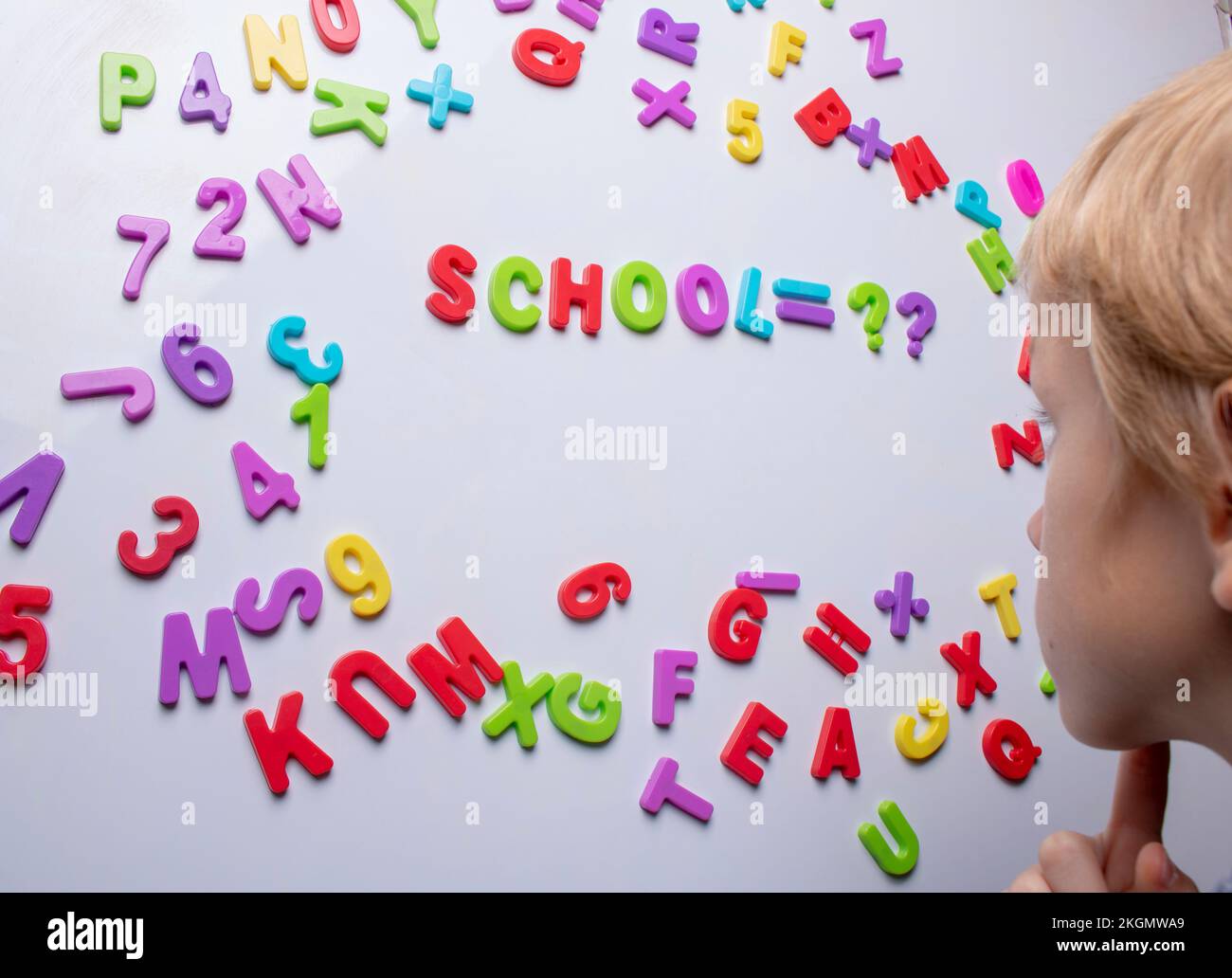 Smart cute boy thinking math hi-res stock photography and images - Alamy