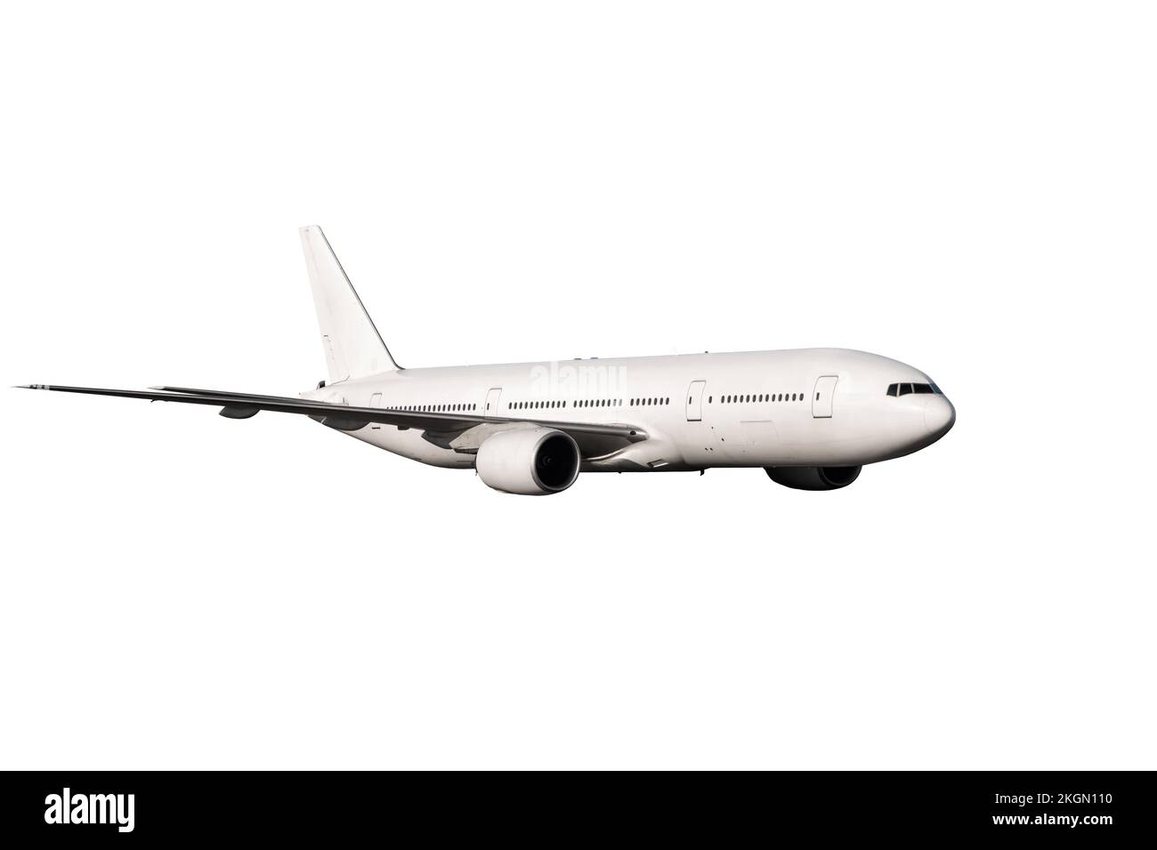 Wide body passenger aircraft flying isolated on white background Stock ...