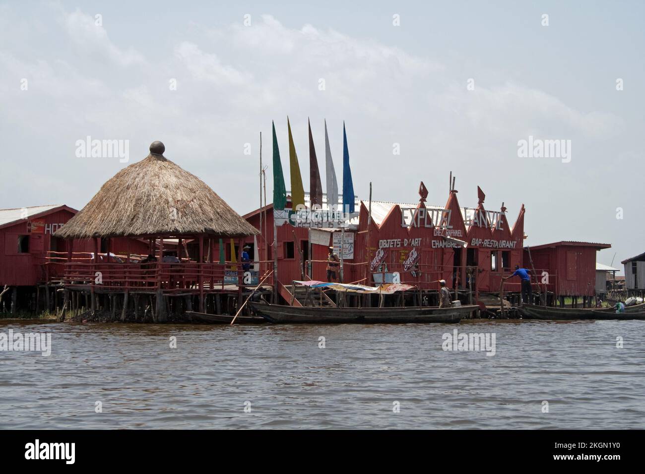 Houses and Restaurant on Stilts, Lake Village, Ganvie, Benin Stock ...