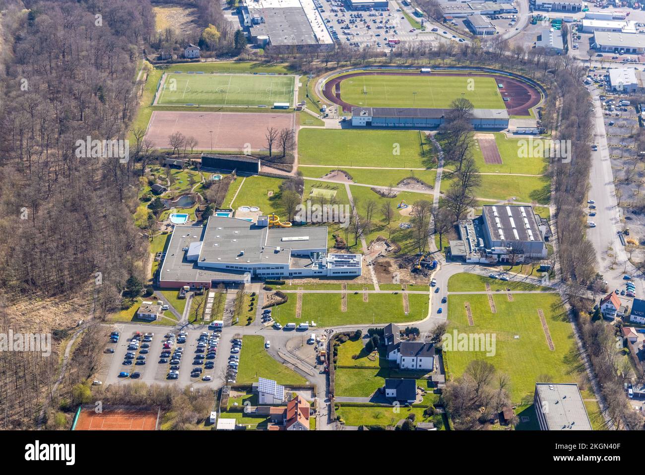 Aerial view, sports center Große Wiese with soccer stadium Große Wiese ...
