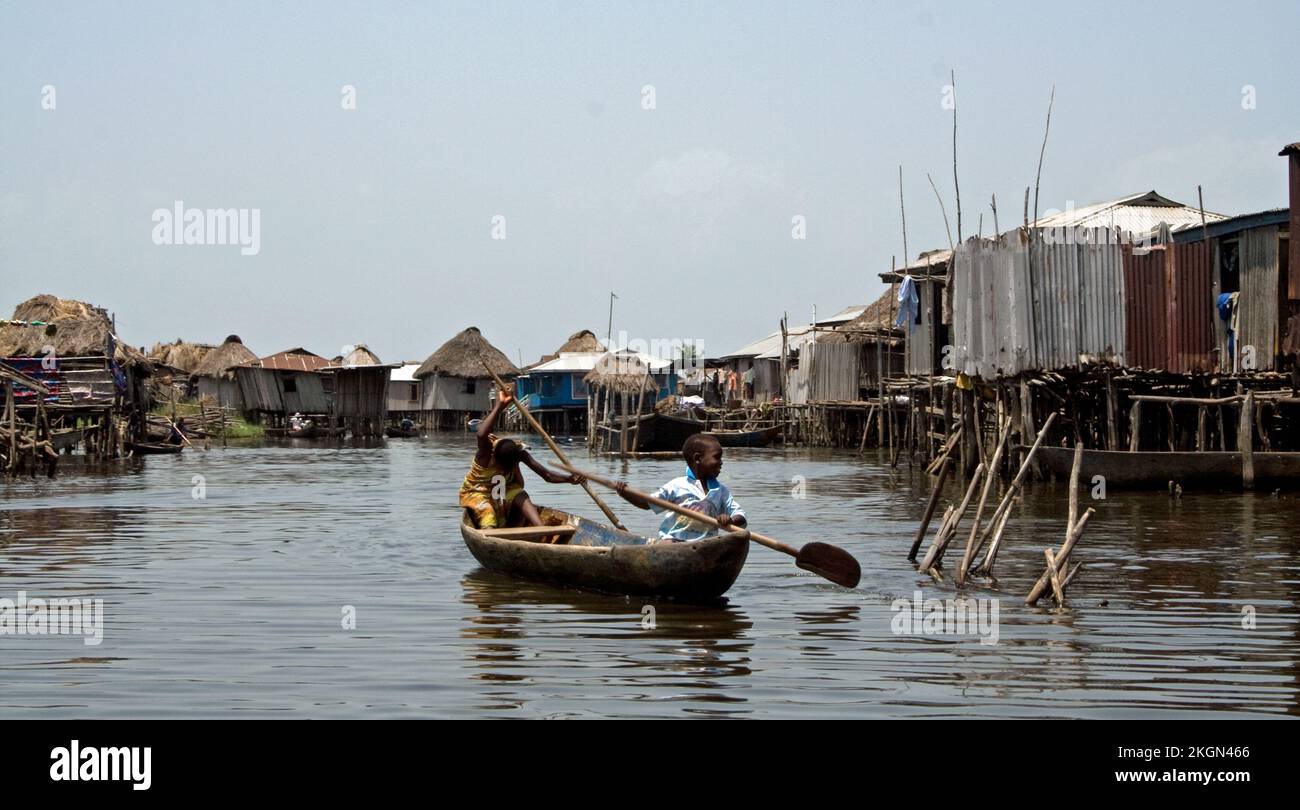 Houses on Stilts, Lake Village, Ganvie, Benin; Lake Nokoué, aquatic ...