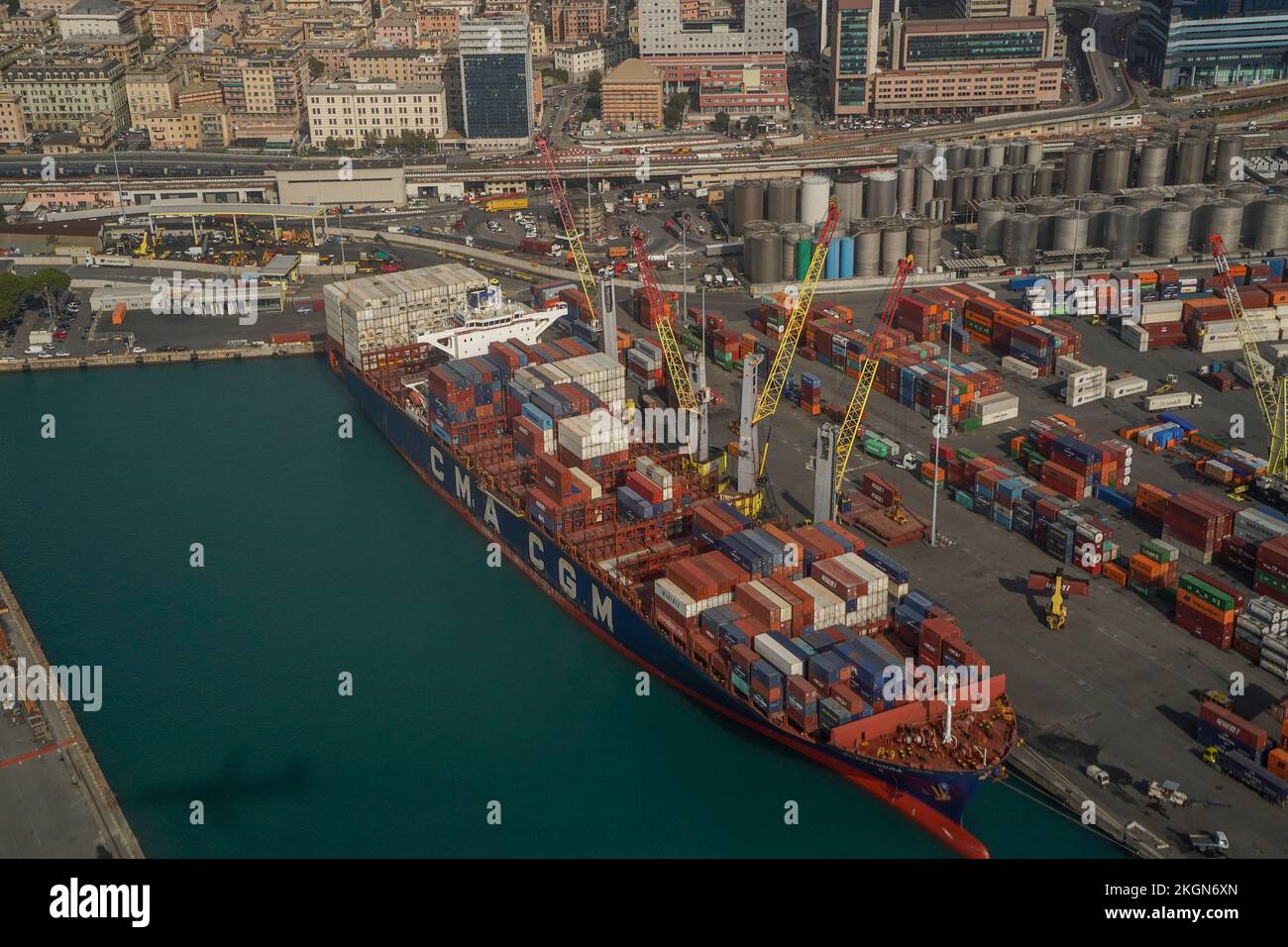 GENOA, ITALY - OCTOBER 24 2022 - The harbor while landing at the ...