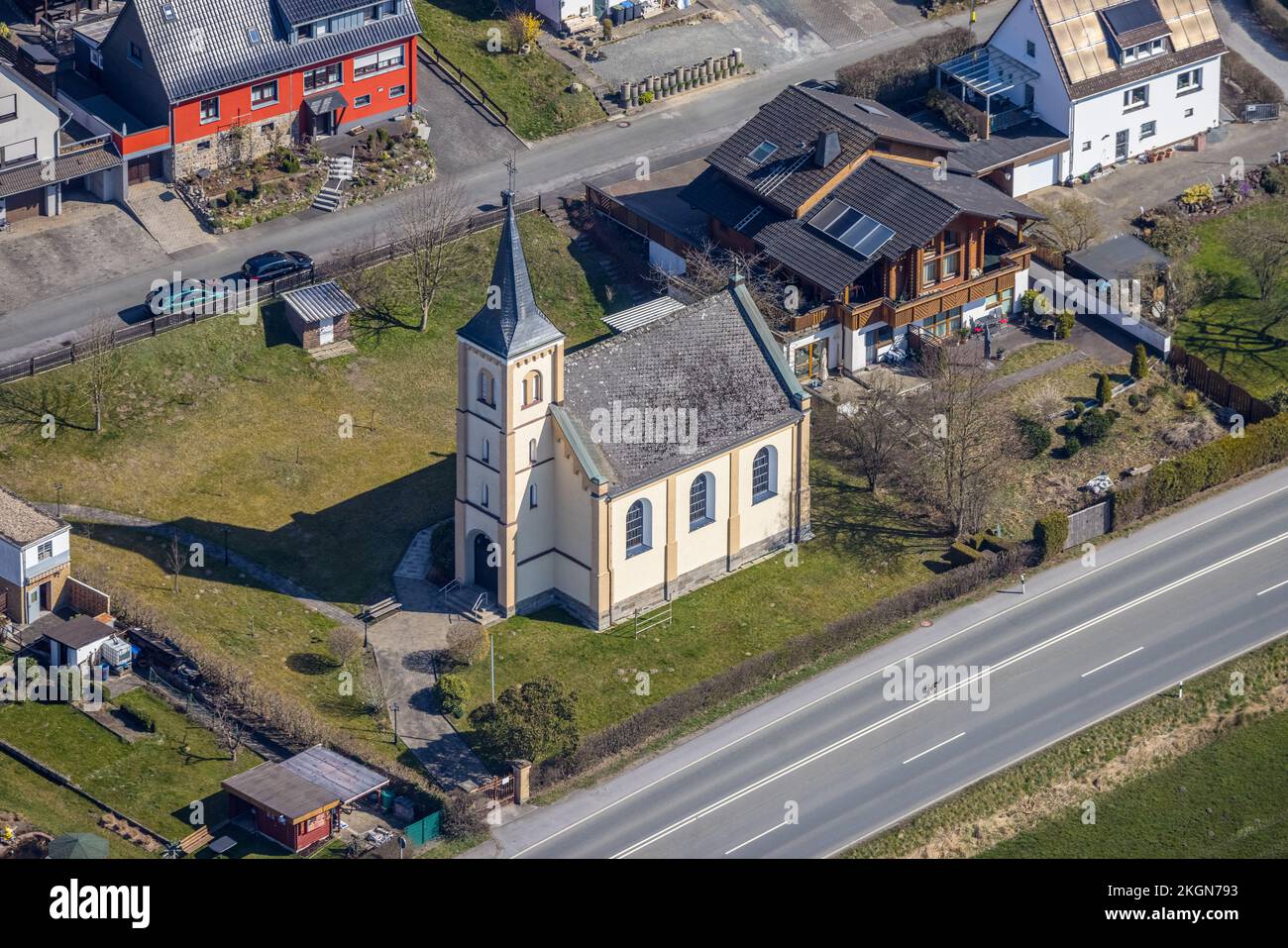 Aerial view, evang. Dietrich Bonhoeffer Church in Oeventrop, Arnsberg ...