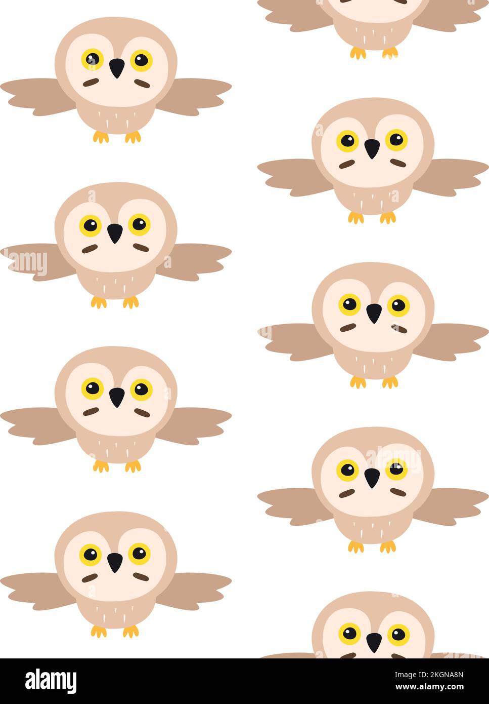 Vector seamless pattern of flat cartoon flying owl isolated on white ...