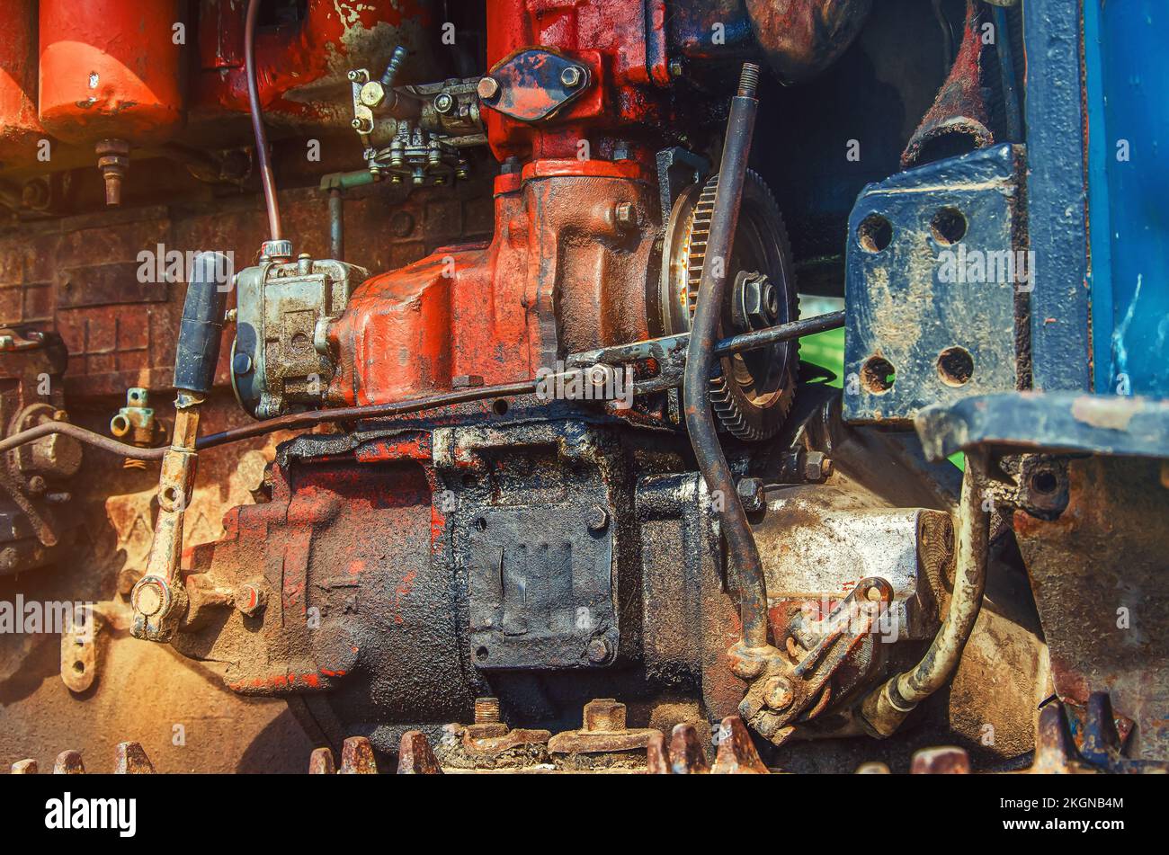 Internal combustion engine in an old tractor with fuel oil Stock Photo ...
