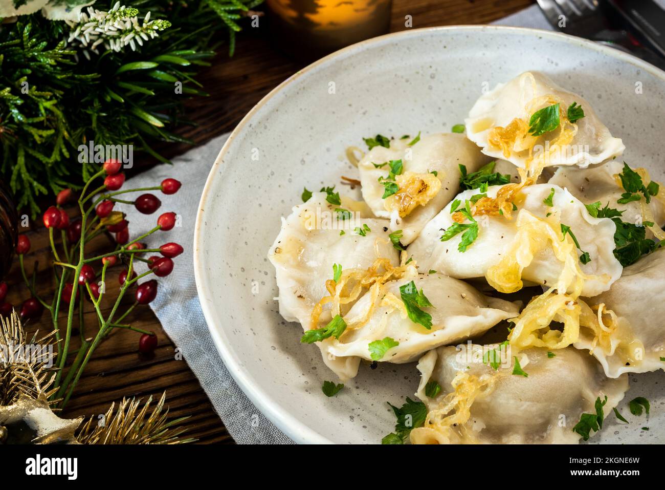 Traditional Polish Christmas Eve food on festive table Stock Photo - Alamy
