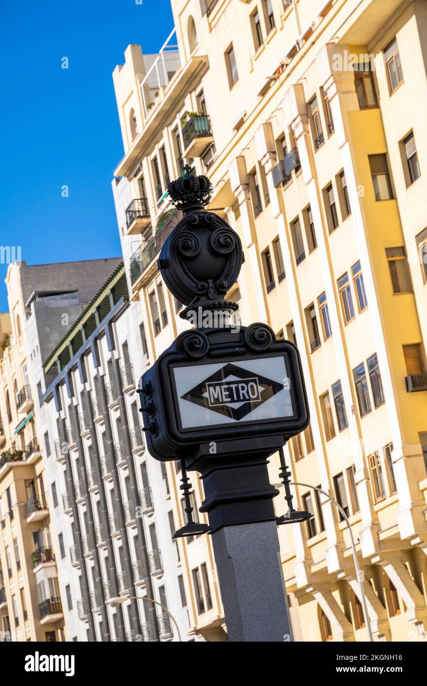 Vintage metro sign station, Madrid, Spain Stock Photo - Alamy