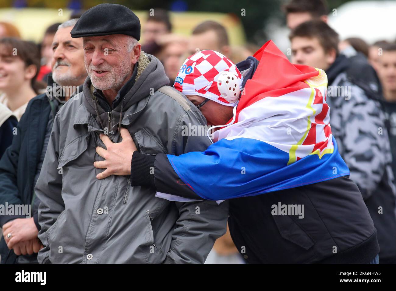 Pula, Croatia. 23rd Nov, 2022. Football fans in front of the Pula Arena ...