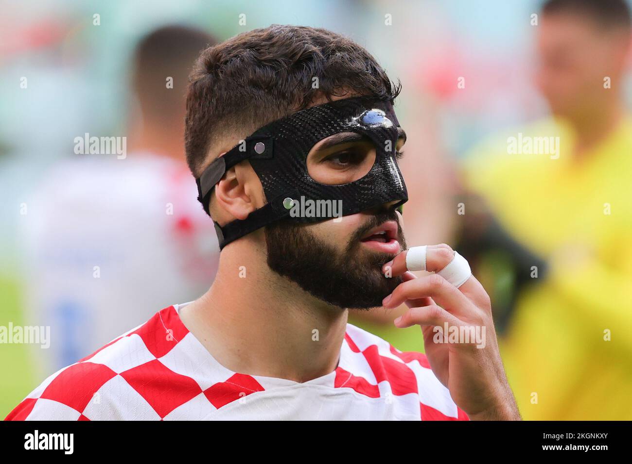 Al Khor, Qatar. 23rd Nov, 2022. Josko Gvardiol of Croatia wearing face ...