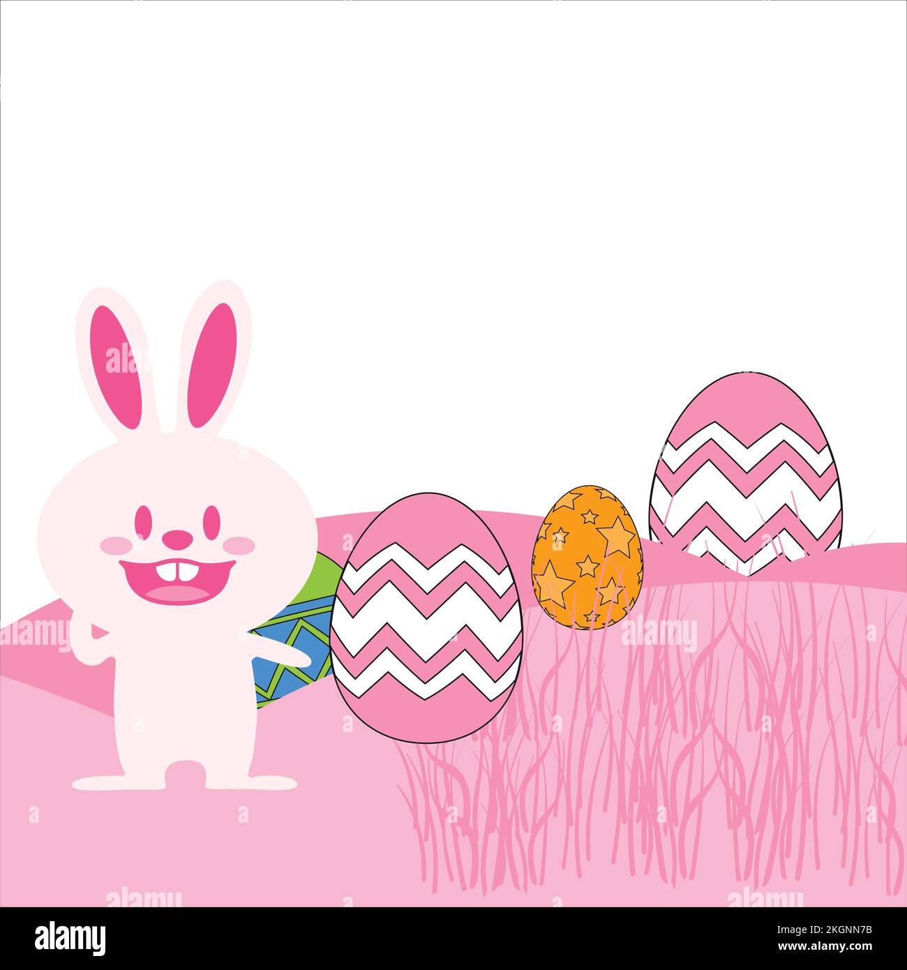 cute funny looking Easter Bunny design with lots of Easter eggs, star ...