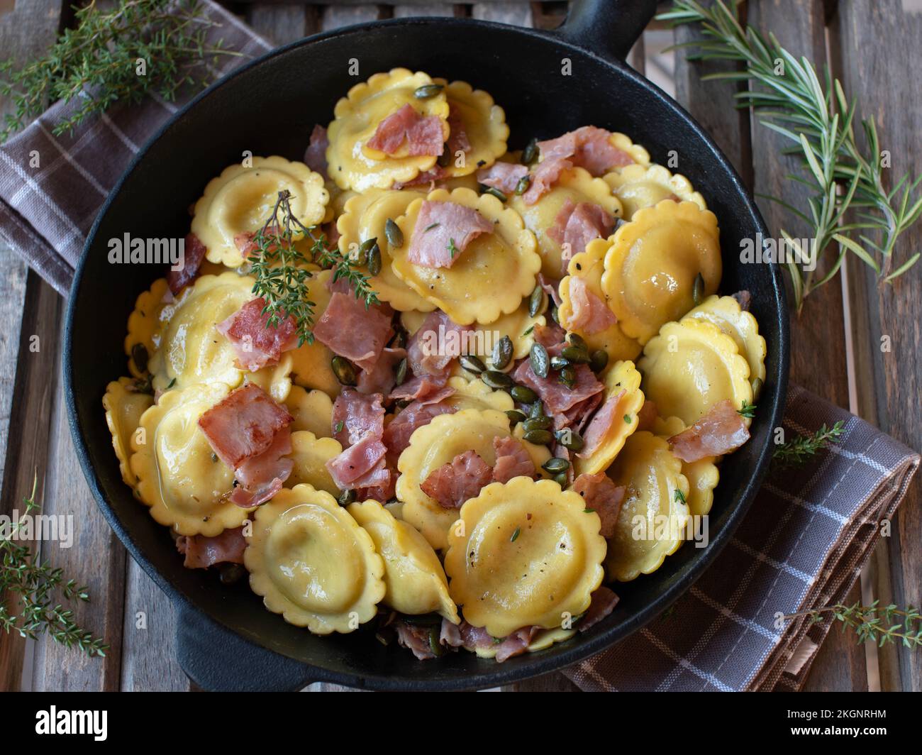 Italian filled pasta with mushroom filling. Cooked with ham, herb and ...
