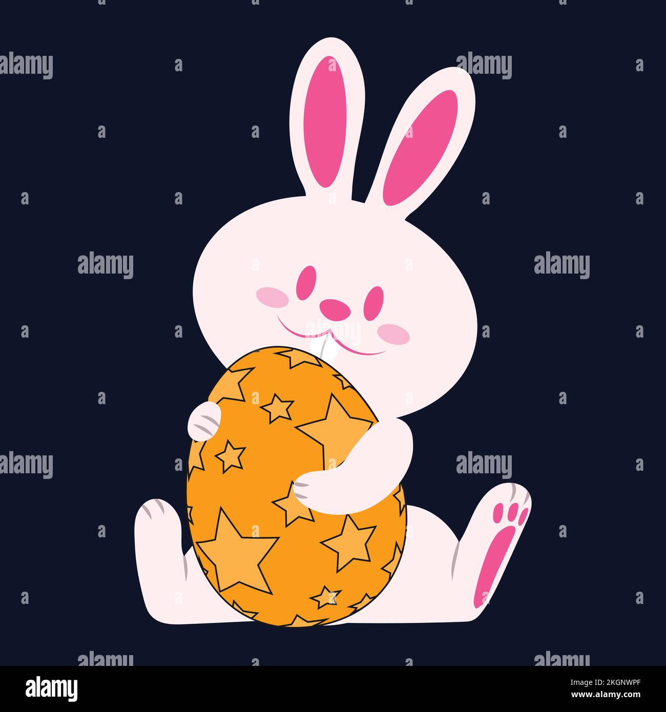 cute Easter bunny setting and holding egg, Easter illustration. Happy ...