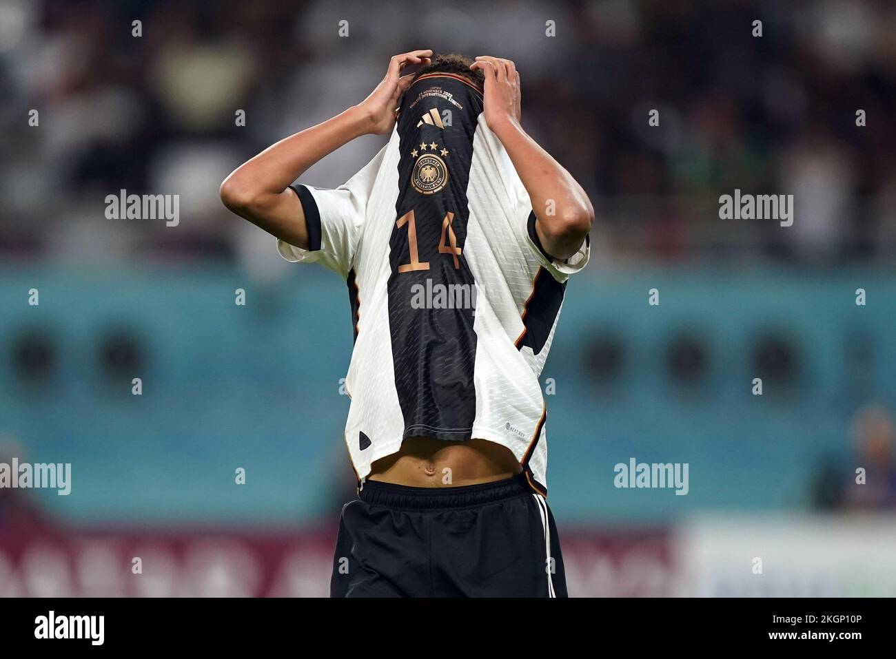 Germany's Jamal Musiala rues a missed chance during the FIFA World Cup ...