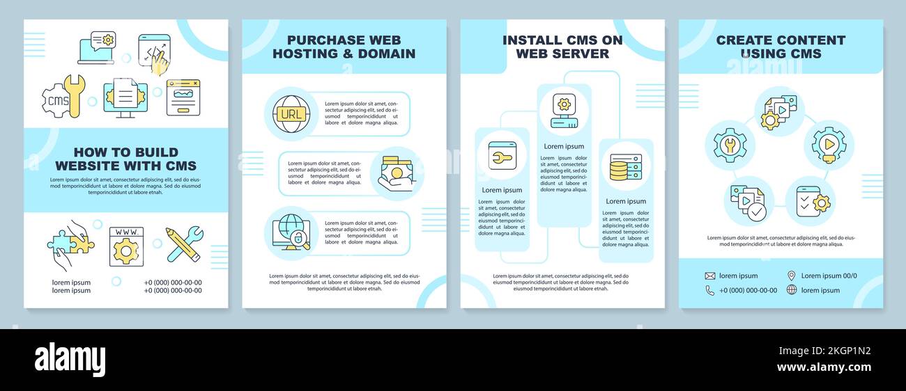 Building website with CMS turquoise brochure template Stock Vector ...