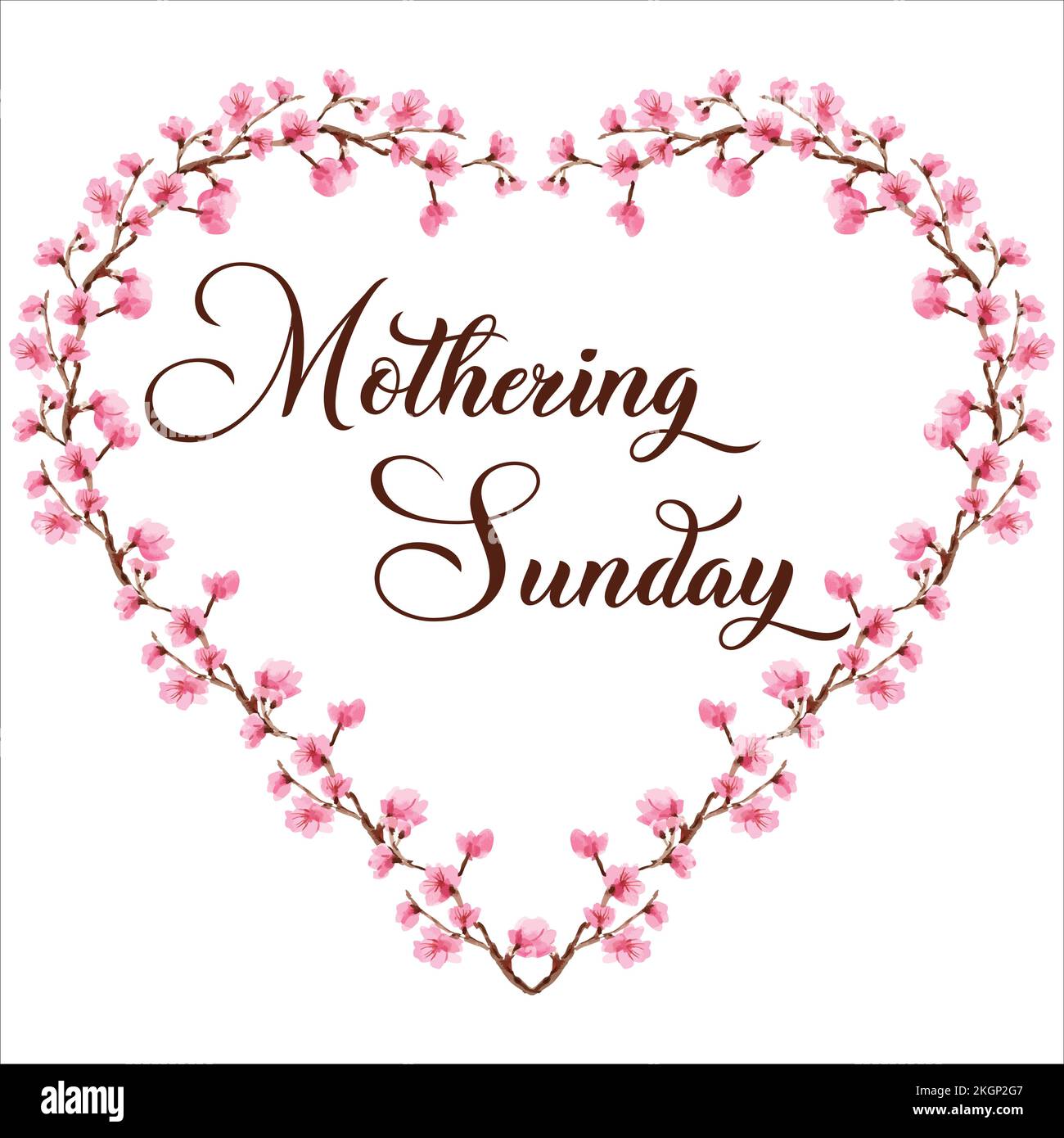 Mothering Sunday banner with cherry blossoms. Pink flowers over blue ...